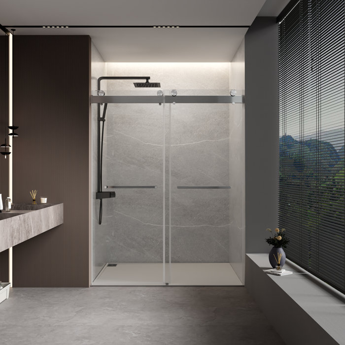 KINWELL 56'' - 60'' W x 76'' H Double Sliding Frameless Shower Door ...