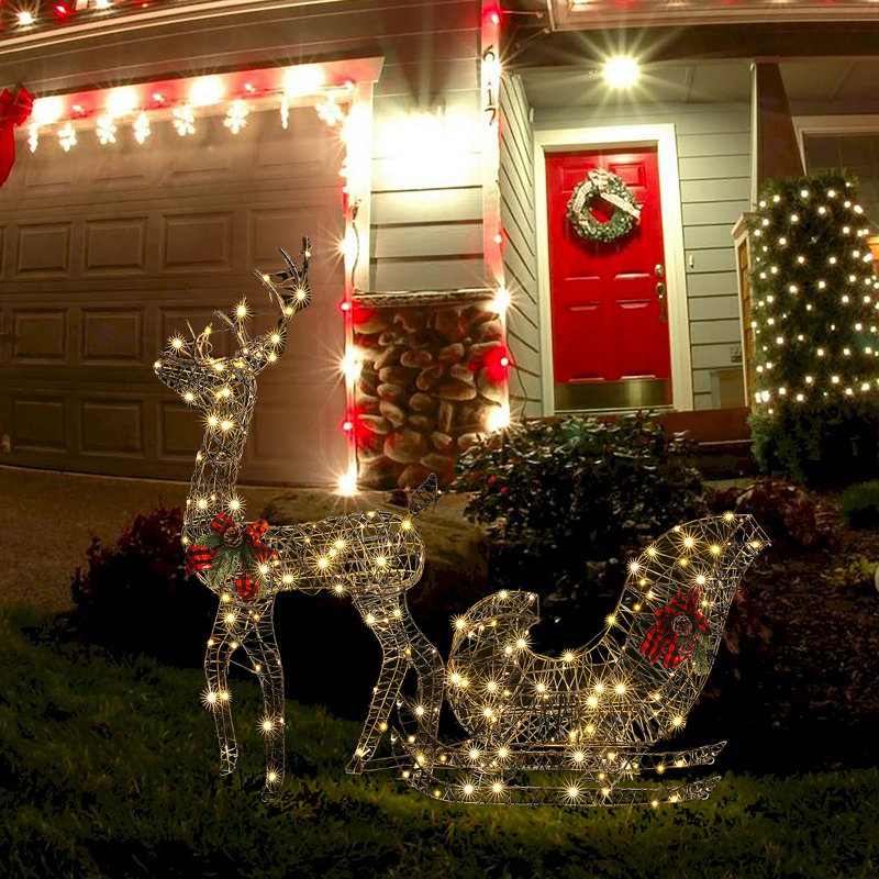 The Holiday Aisle® Reindeer and Sleigh Holiday Lighted Display Set ...