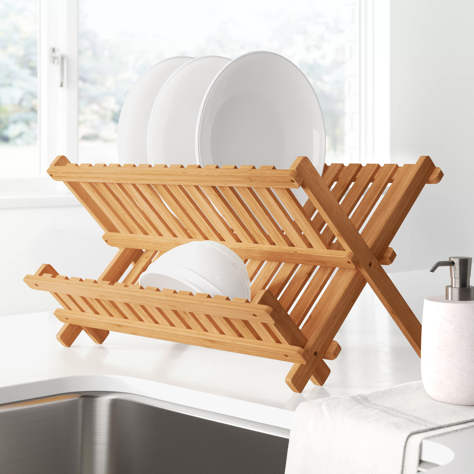 Belmint Bambüsi Wood Folding 2 Tier Dish Rack & Reviews - Wayfair Canada