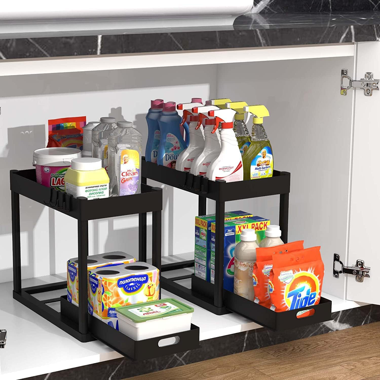 Rebrilliant 2PC Under Sink Organizer Rack 2 Tier Under Sliding Cabinet ...