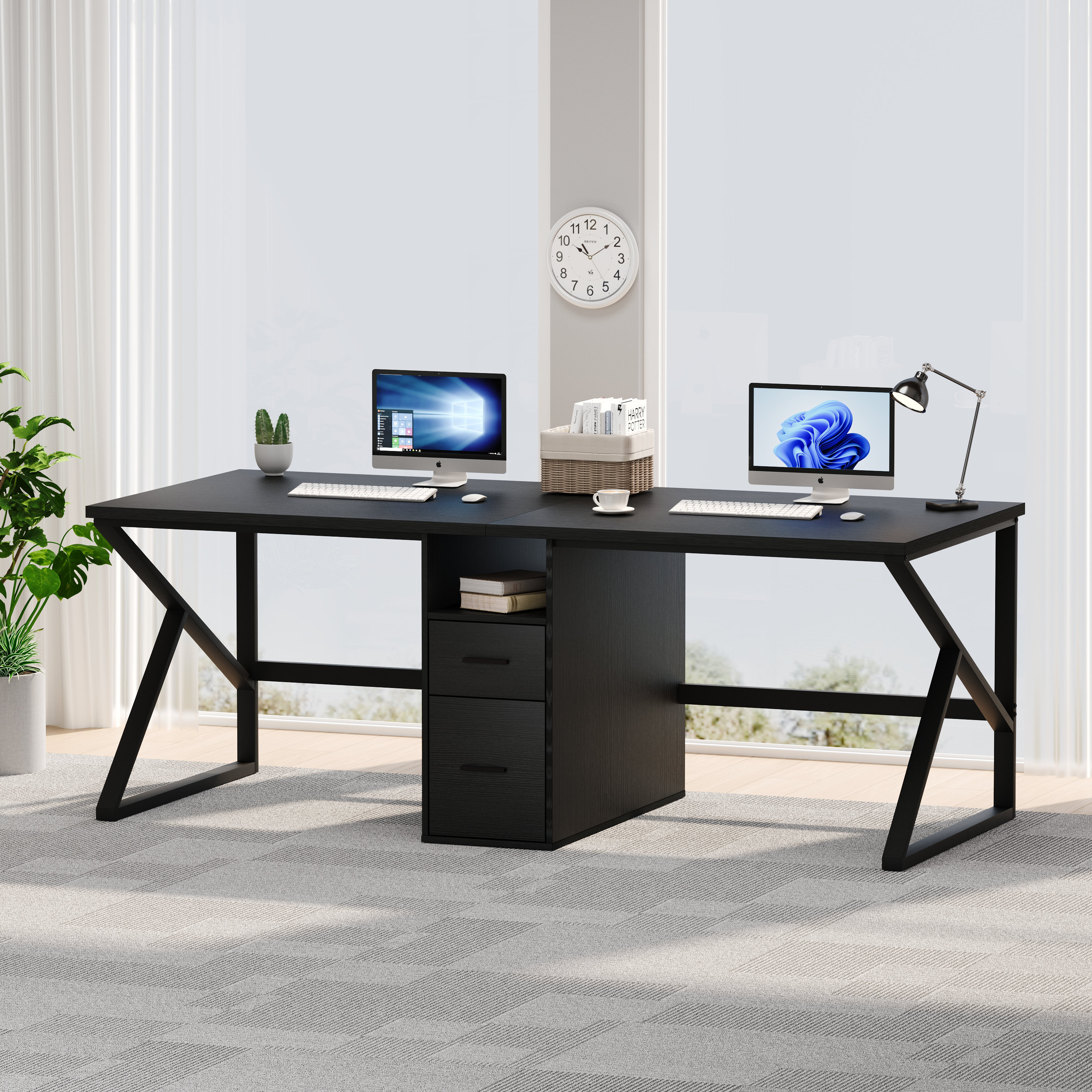 Inbox Zero Two Person Computer Desk Long Writing Desk | Wayfair