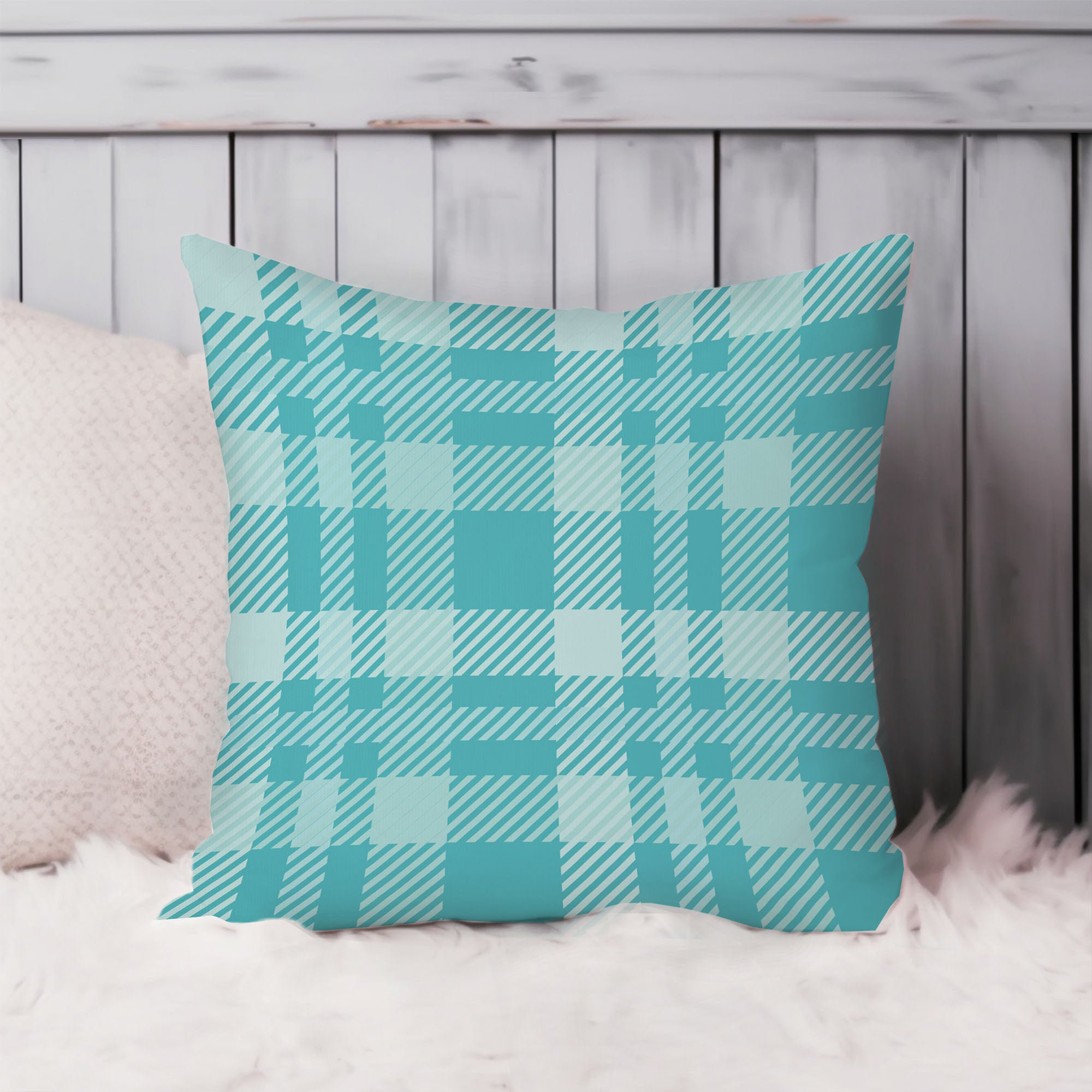 Ethan Taylor Abstract Teal Turquoise Plaid Pattern VII Patterns Pillow ...