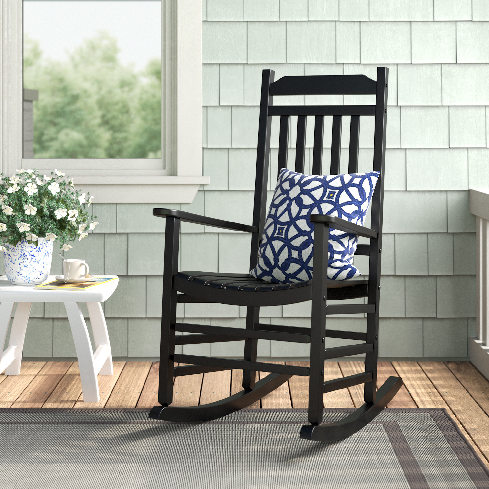 Andover Mills™ Hymes High Back Slat Rocking Chair, Solid Wood Outdoor ...