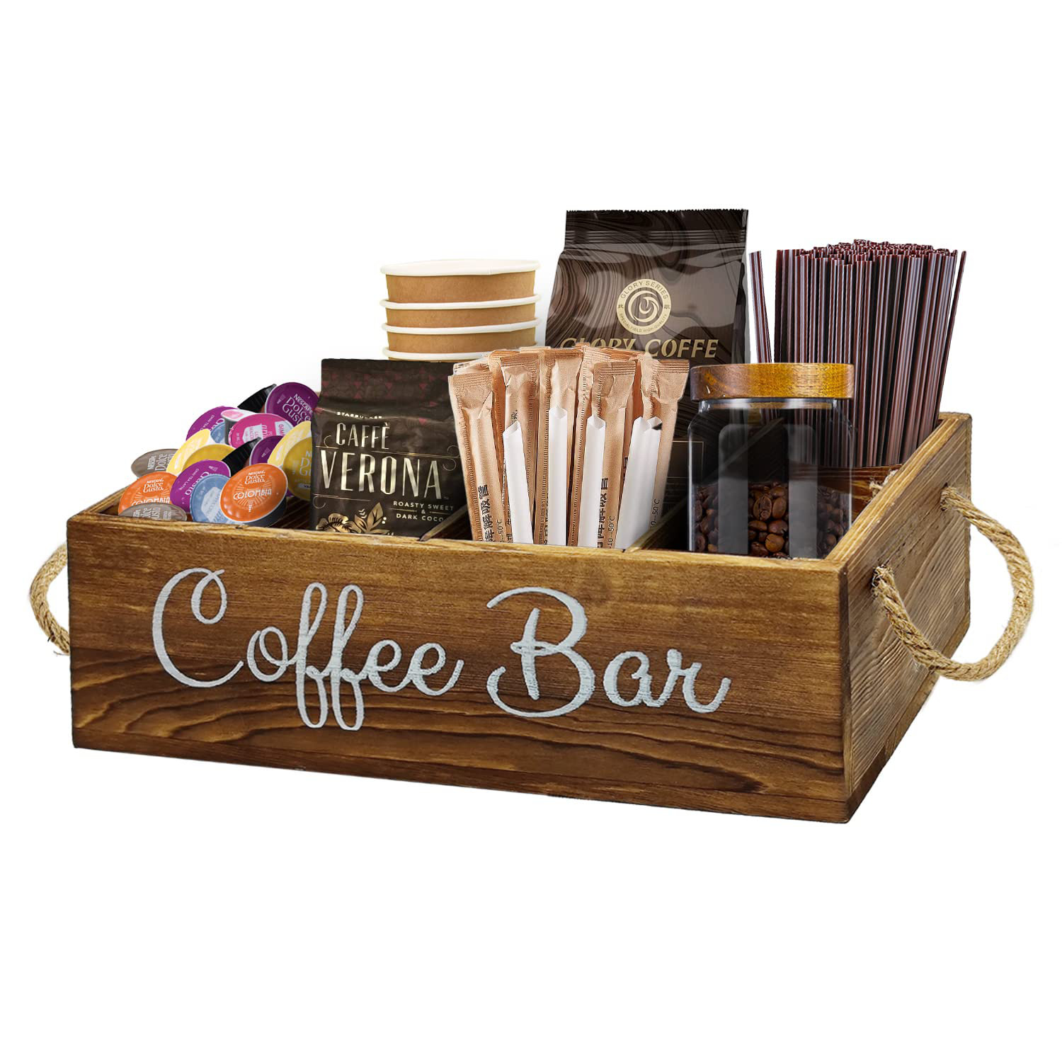 Runbang Coffee Station Organizer With Small Removable Dividers, Wooden ...