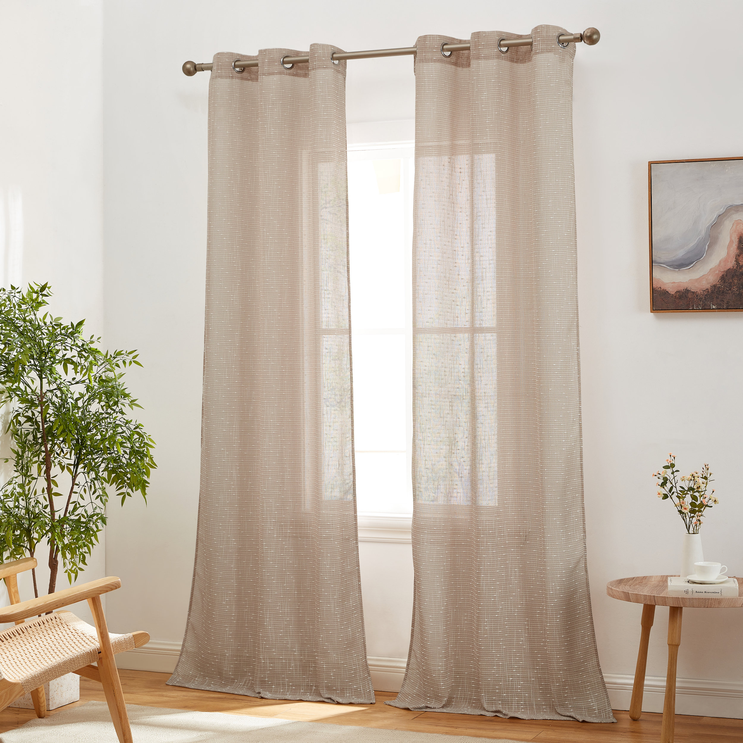Ebern Designs Pothos Faux Linen Semi Sheer Light Filtering Grommet ...