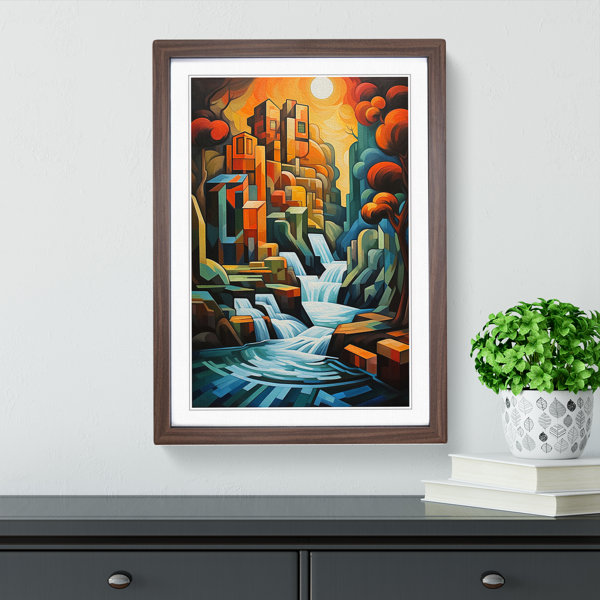 Alpen Home Waterfall Cubism No.3 - Single Picture Frame Print on Wood ...