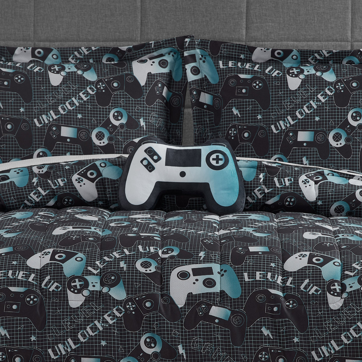 ALEX + BELLA Next Level Dark Gray/Blue Microfiber Comforter Set ...