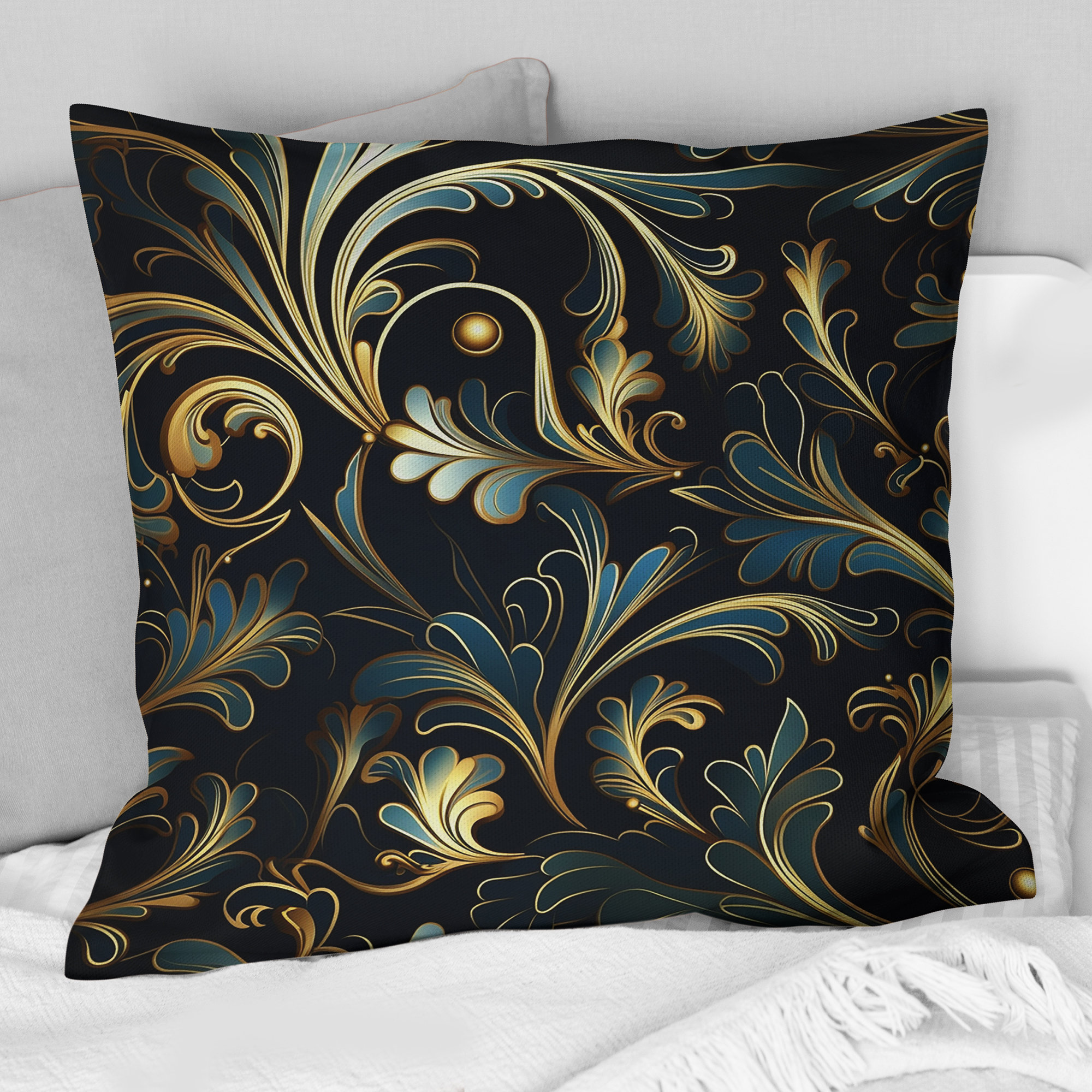 Design Art Gold And Green Luxury Damask Pattern - Throw PillowAbstract ...