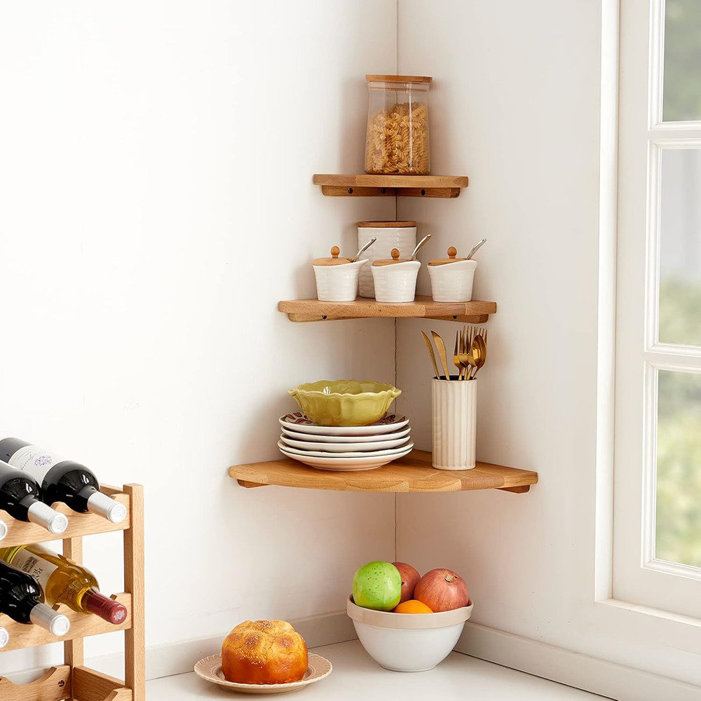 Latitude Run® Oak Corner Shelf 10 Inches Natural Wood Floating Corner ...