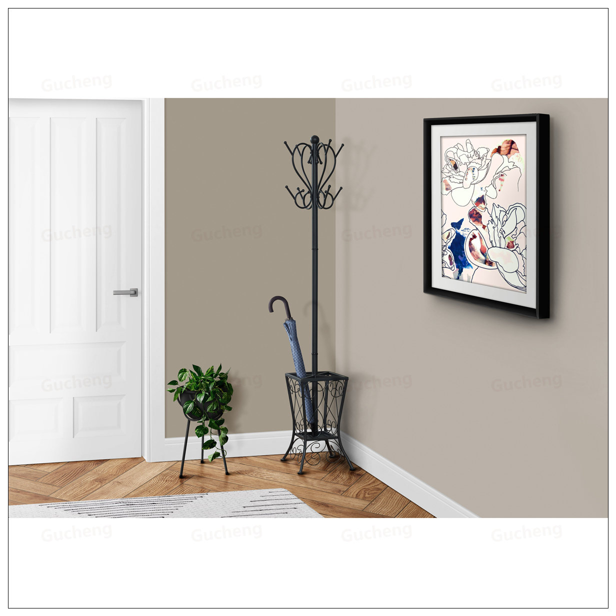 Latitude Run® Free Standing Hall Tree With 8 Hooks And Umbrella Holder ...