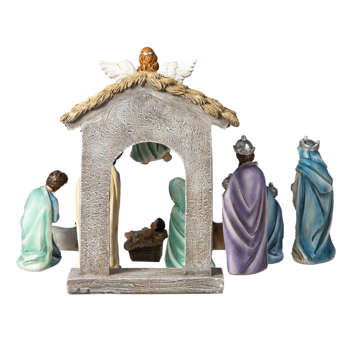 The Holiday Aisle® 11 Piece Deluxe Blue Resin Nativity Figurine Set ...
