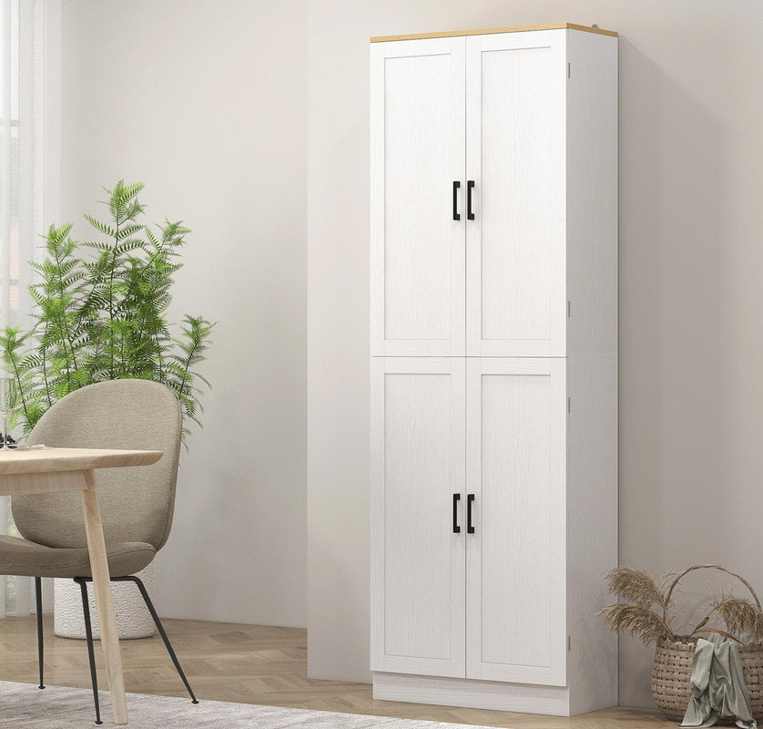 Ophelia & Co. 67" Freestanding Kitchen Pantry - Distressed White 4-Door ...