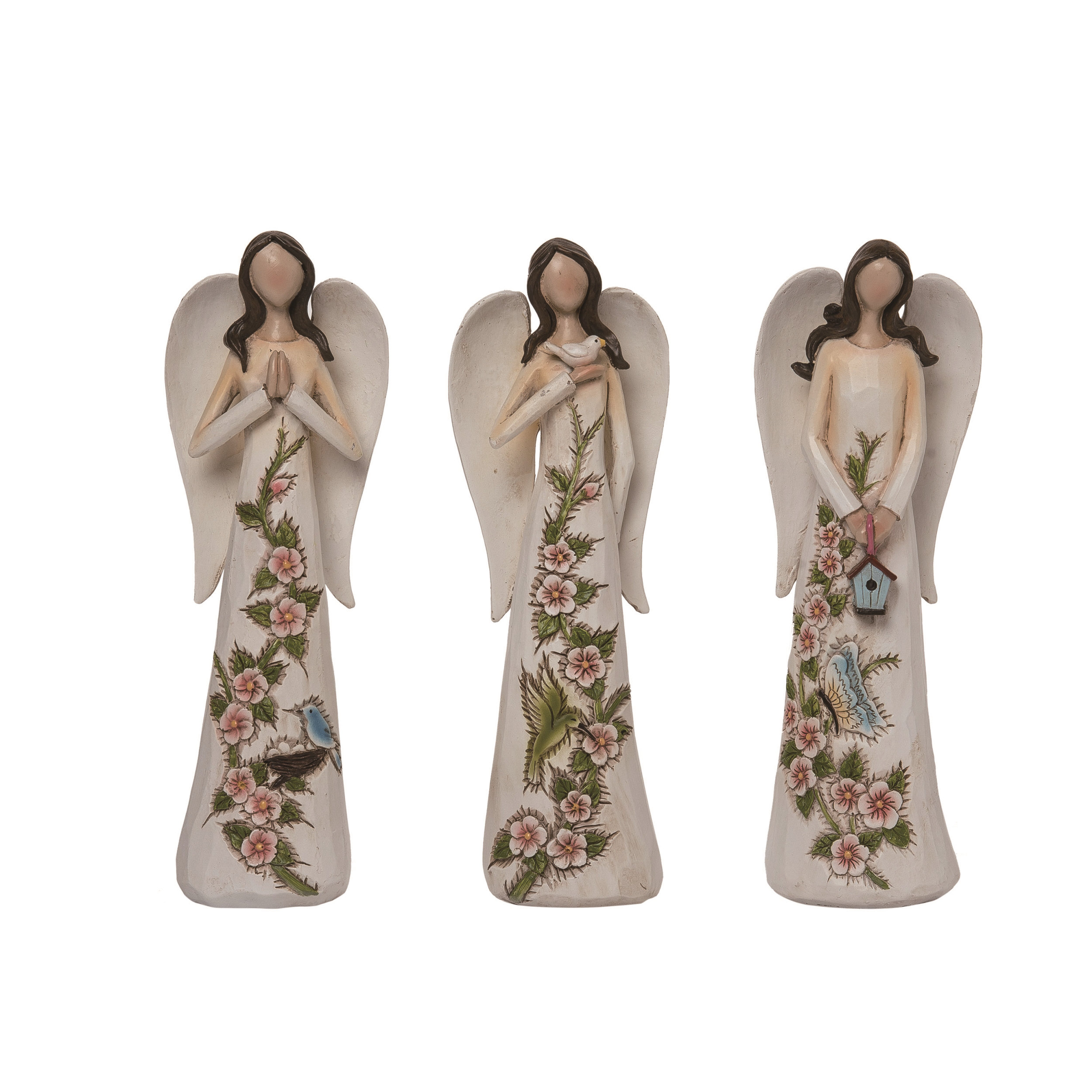 Ophelia & Co. Small Resin Floral Angel Figurine Set of 3 Spring Home ...