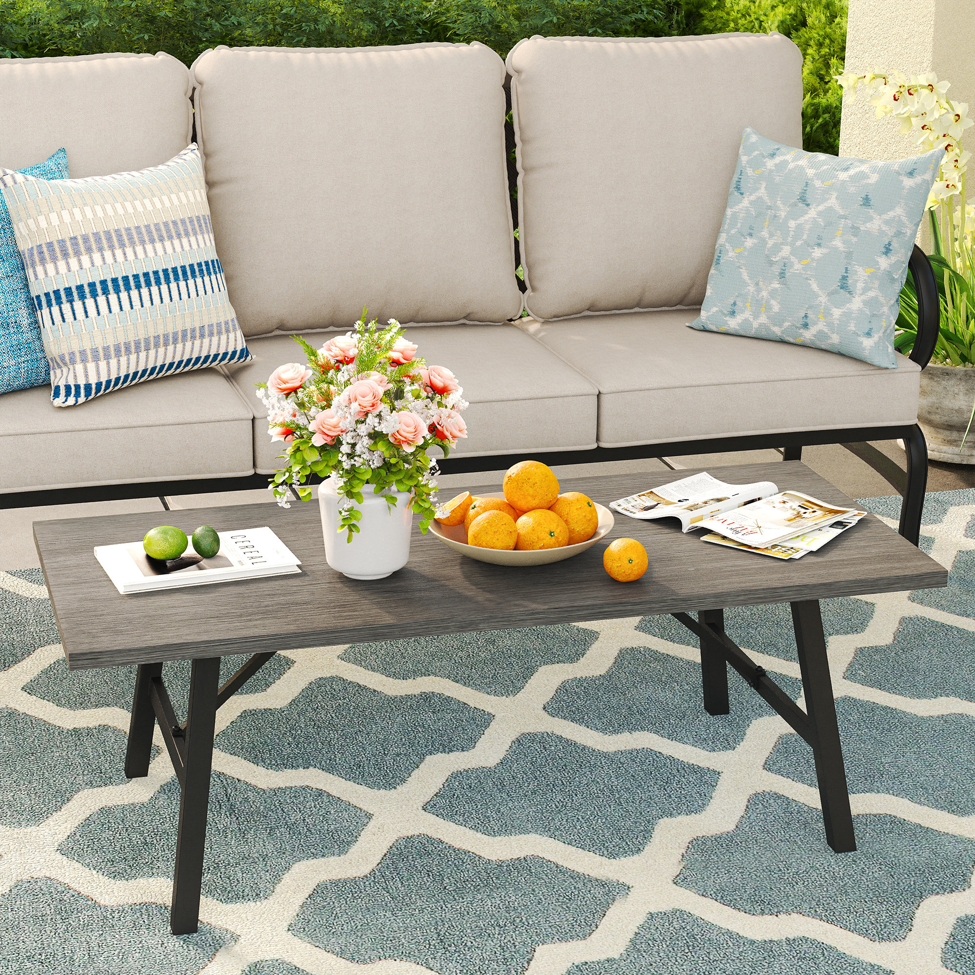Lark Manor Bular Rectangular 32.8'' L x 47.2'' W Outdoor Coffee Table ...