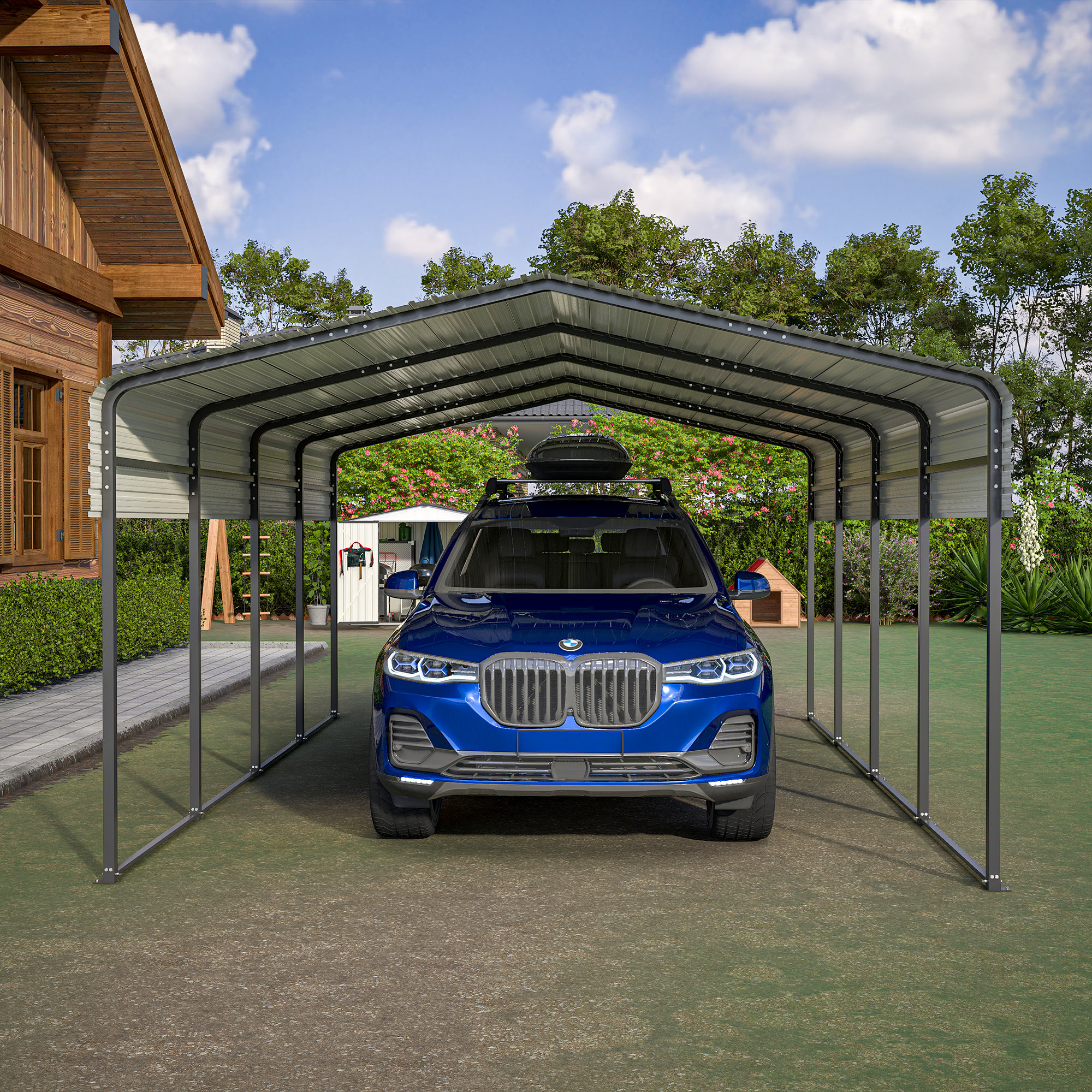 Thanaddo 13 Ft. W x 20 Ft. D Canopy Heavy Duty Carport with Galvanized ...