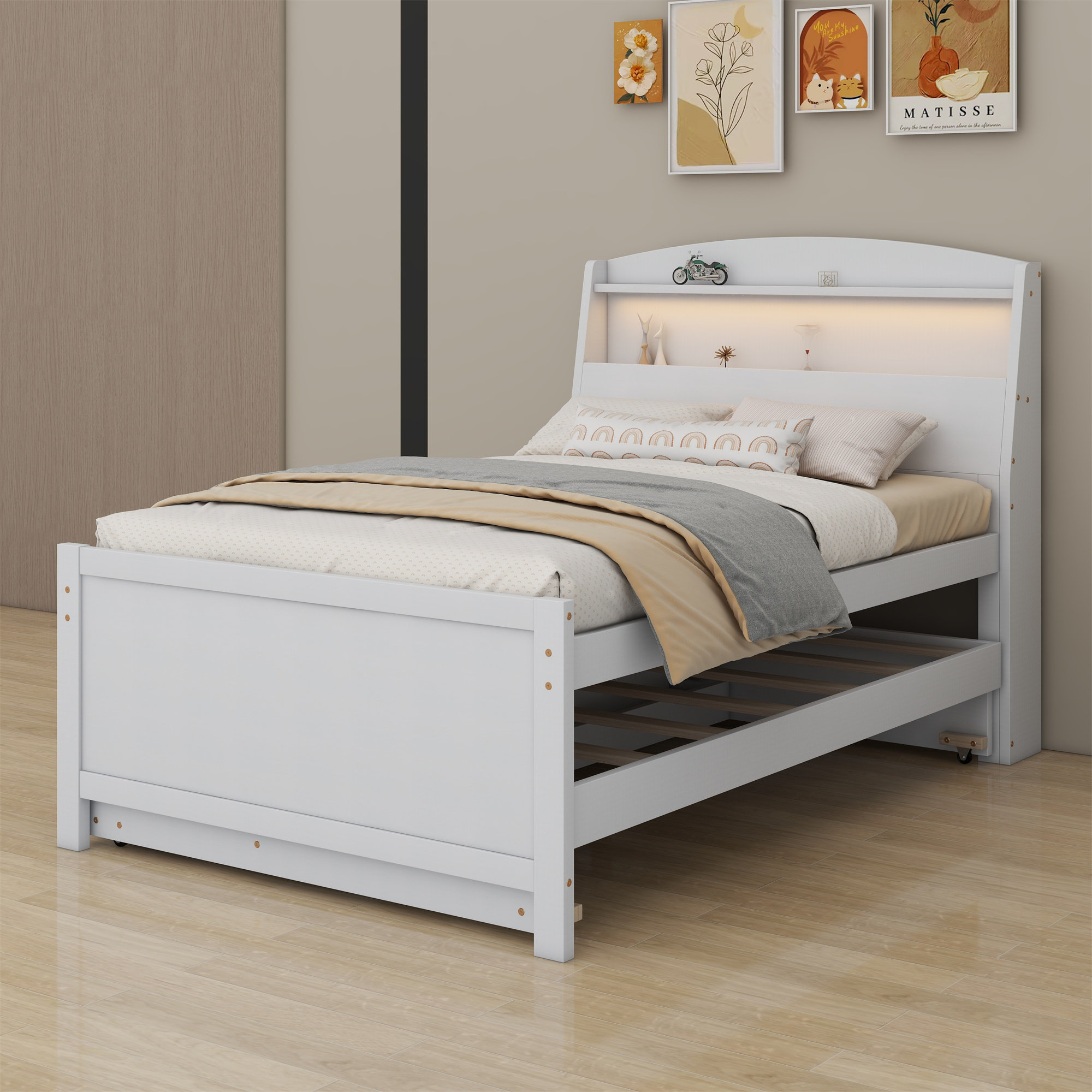 Latitude Run® Platform Bed With Storage LED Headboard,Trundle And ...