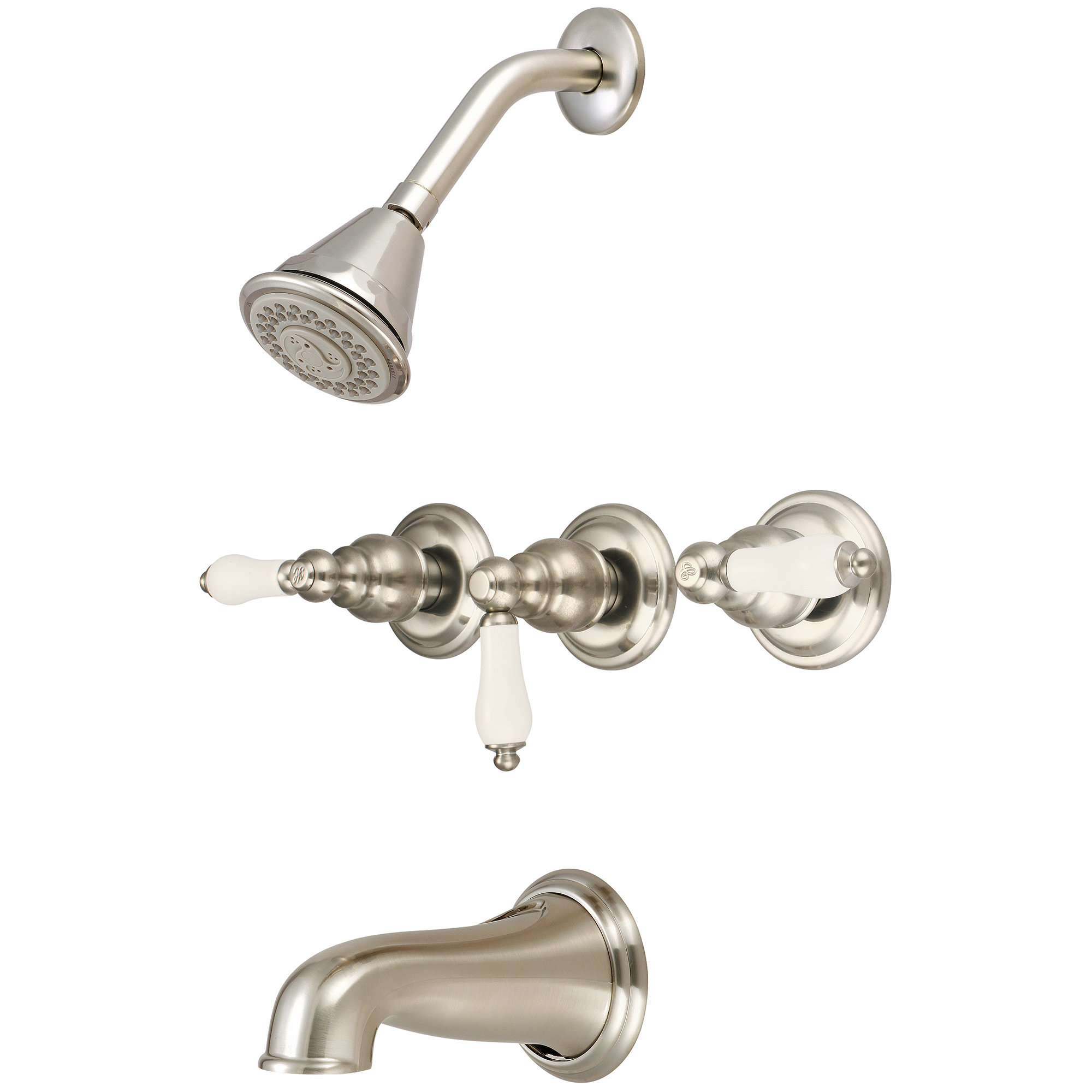 Central Brass Four Function Showerhead Three Handle Tube & Shower Set ...