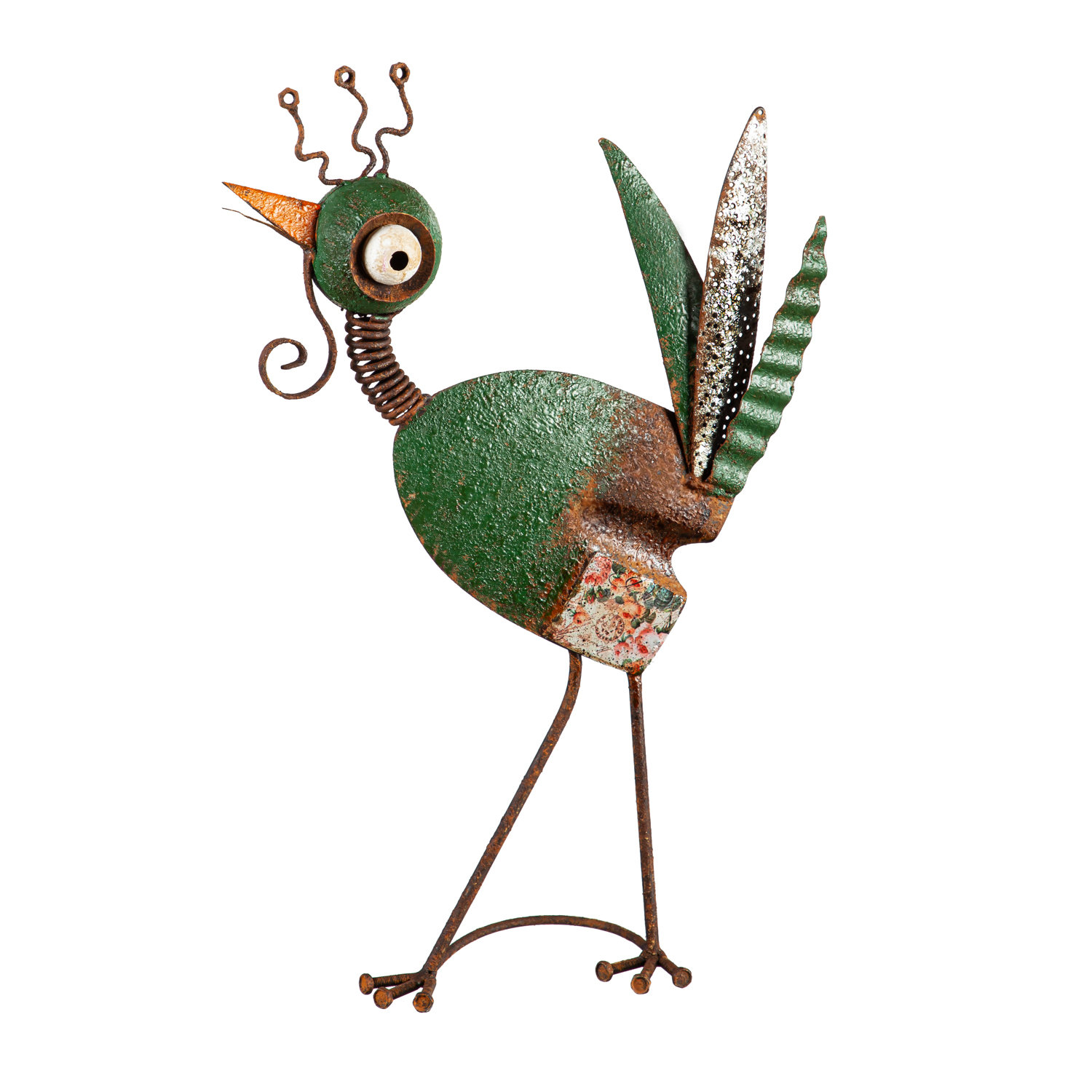 Rosalind Wheeler Boro 19.25" Rustic Metal Chicken with Spring Neck ...
