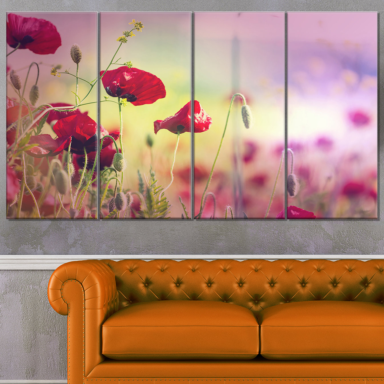 Design Art 'Beautiful Poppy Flower Garden' 4 Piece Graphic Art on ...