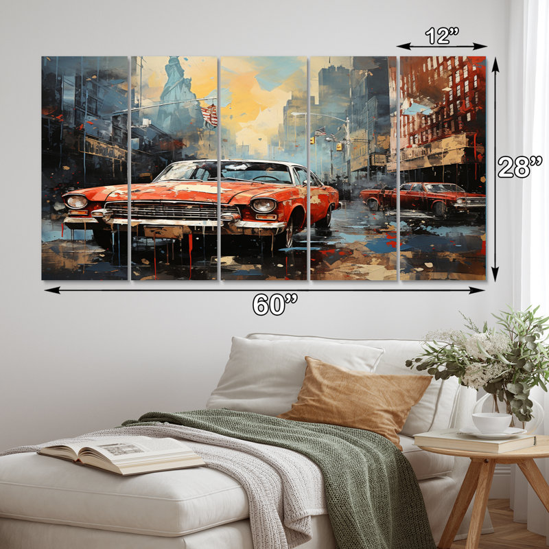 Williston Forge Vintage Car Collage - Retro Car Metal Wall Decor Set ...