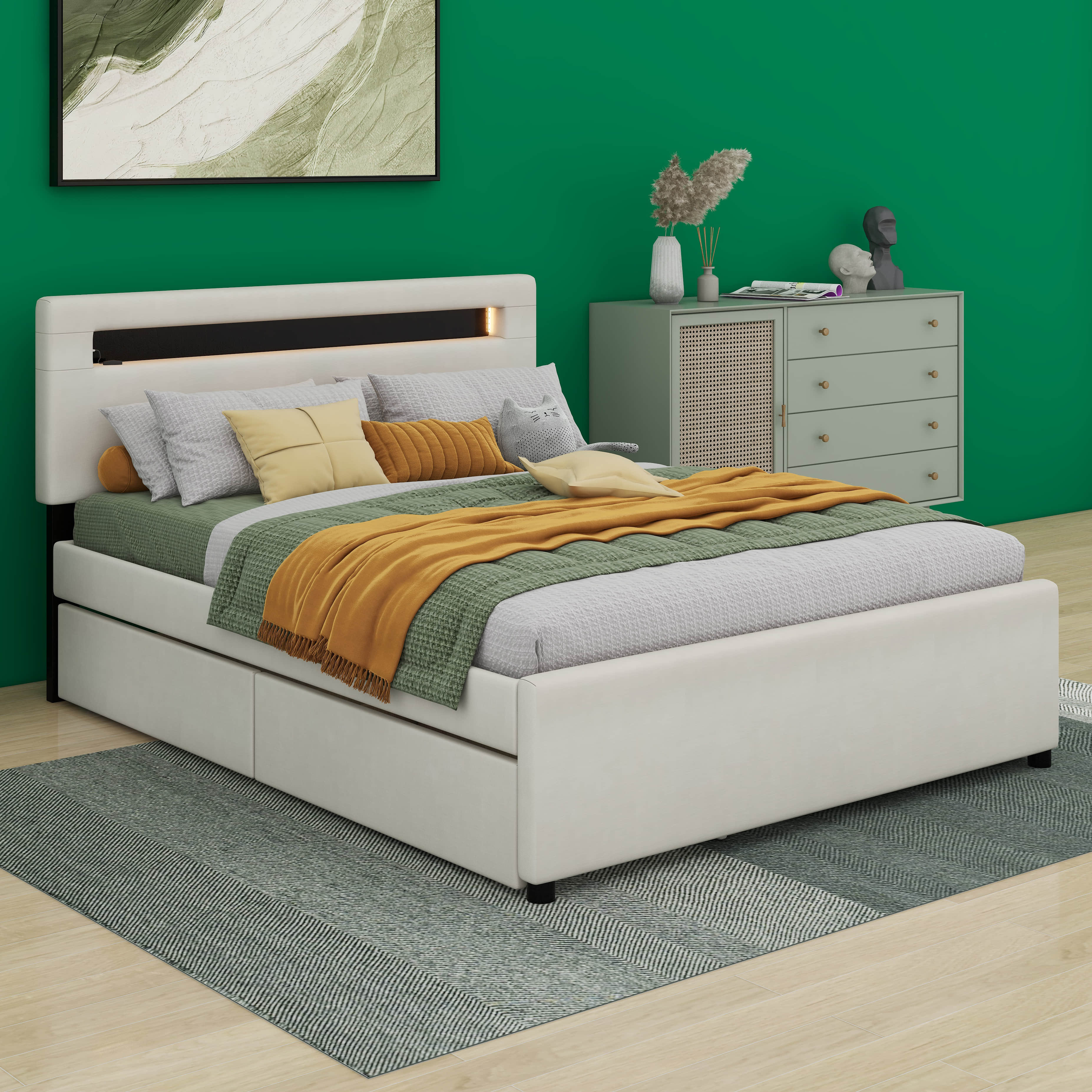 Latitude Run® Gabey Queen Size Upholstered Storage Platform Bed ...