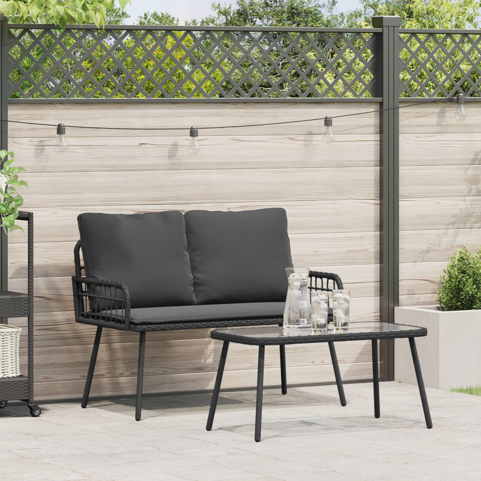 George Oliver Set Of 2 Black Rattan Medium Lightweight Outdoor Sofa Set ...