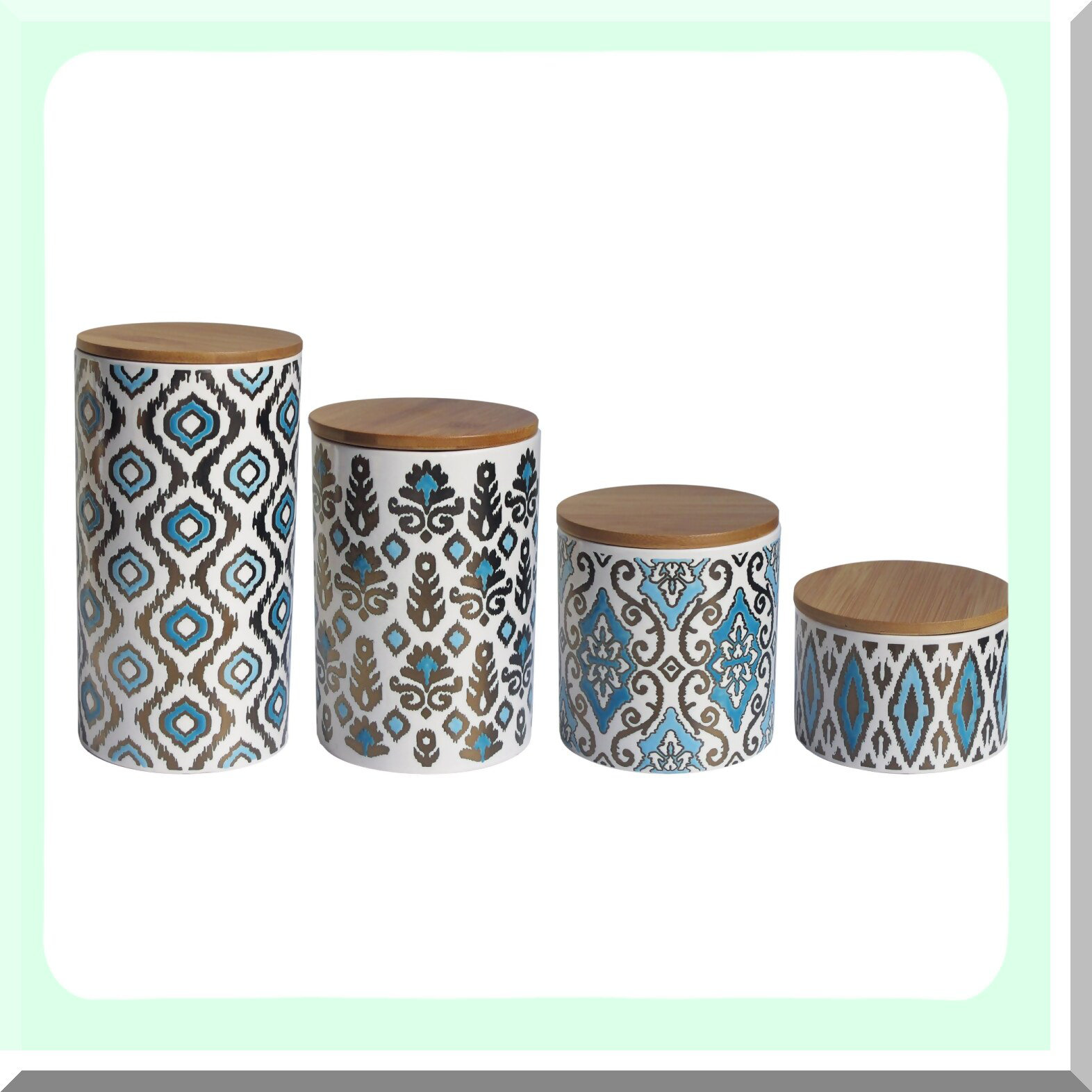 BRBCA Elegant Blue & Gold Ceramic Canister Set - 4 Piece Kitchen ...