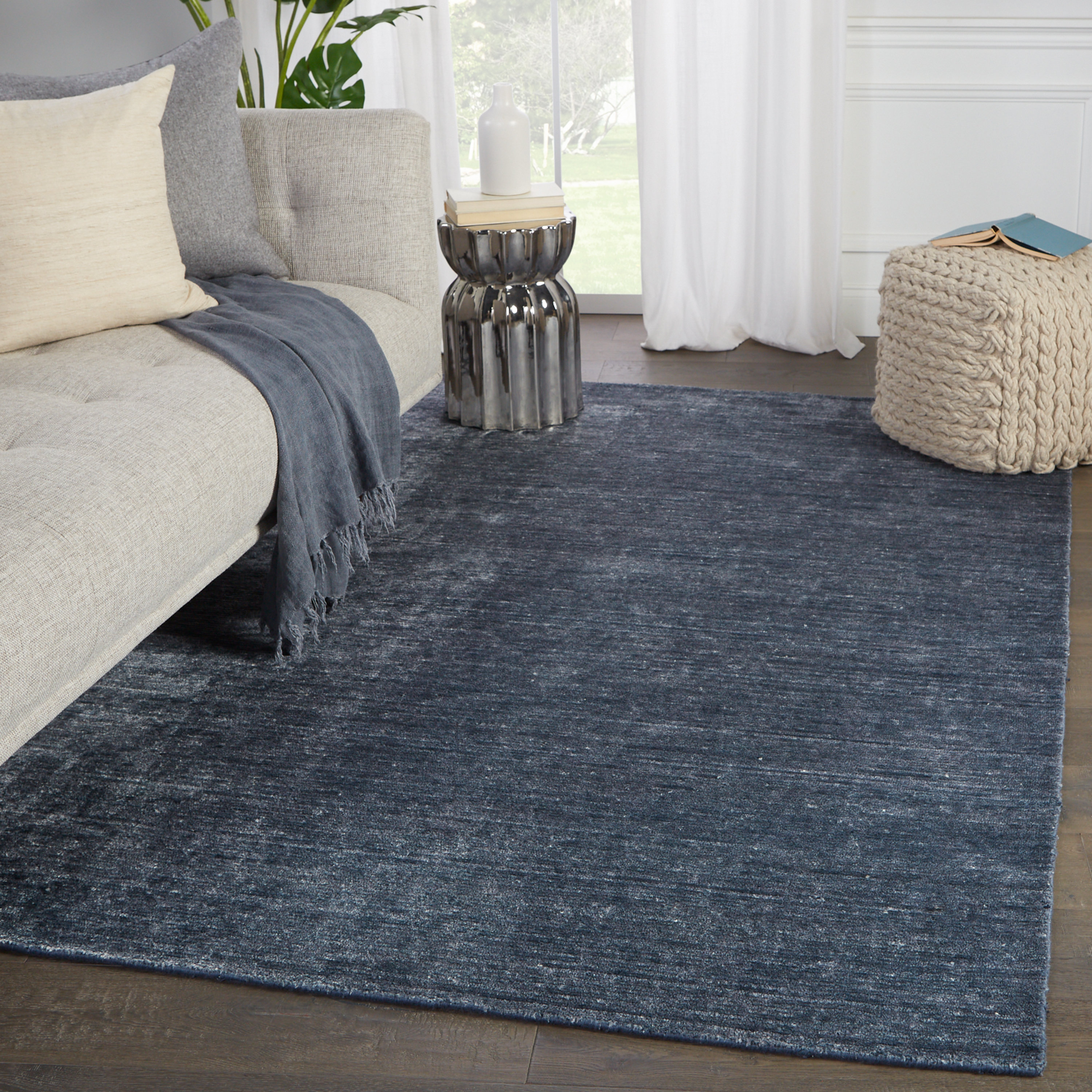 Ebern Designs Handwoven Dark Blue Area Rug | Wayfair