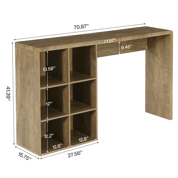 17 Stories 70.9" Bar Table with 6 Cubbies Storage, Farmhouse Counter ...