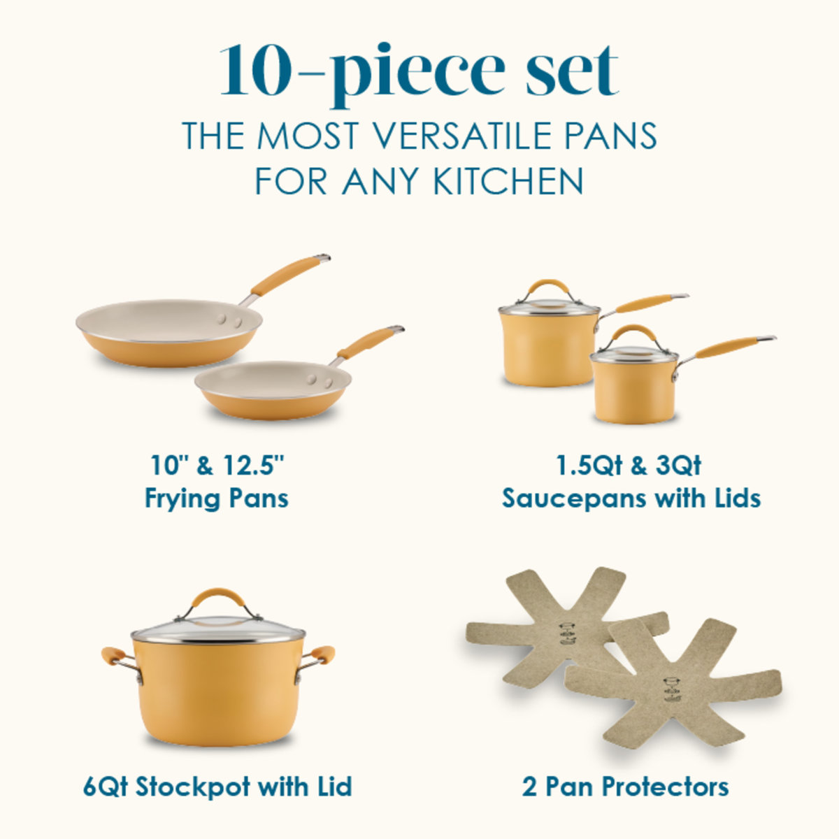 Rachael Ray Cucina Ceramic Nonstick Cookware Pots And Pans Set, 10 ...