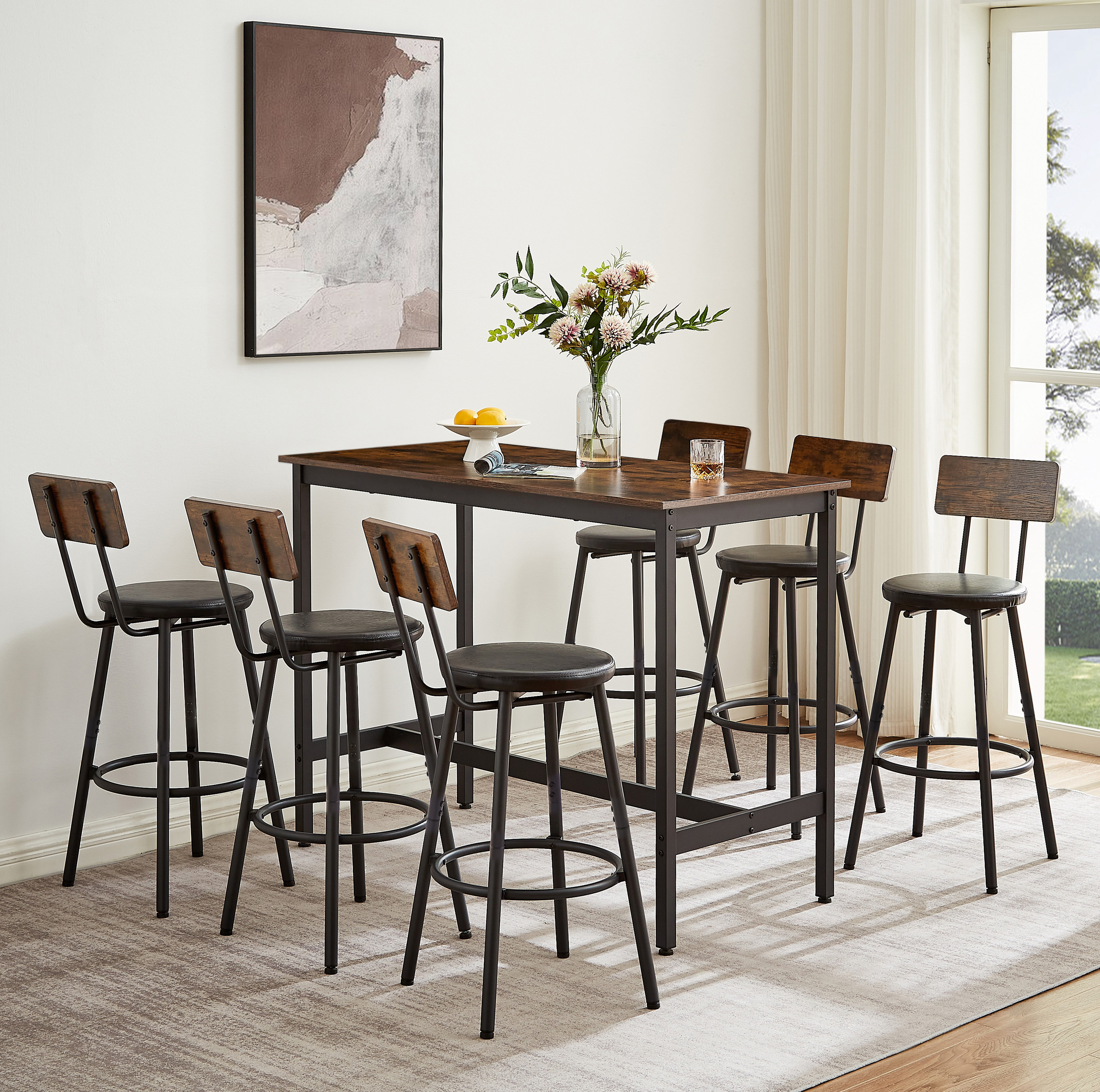 Kozart Pub High Dining Table 7 Piece Set,Industrial Style Pub Table,6 ...