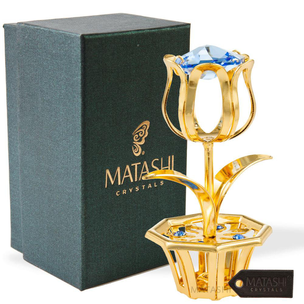 Matashi Crystal Plated Tulip Flower Table Top Sculpture with Crystals ...