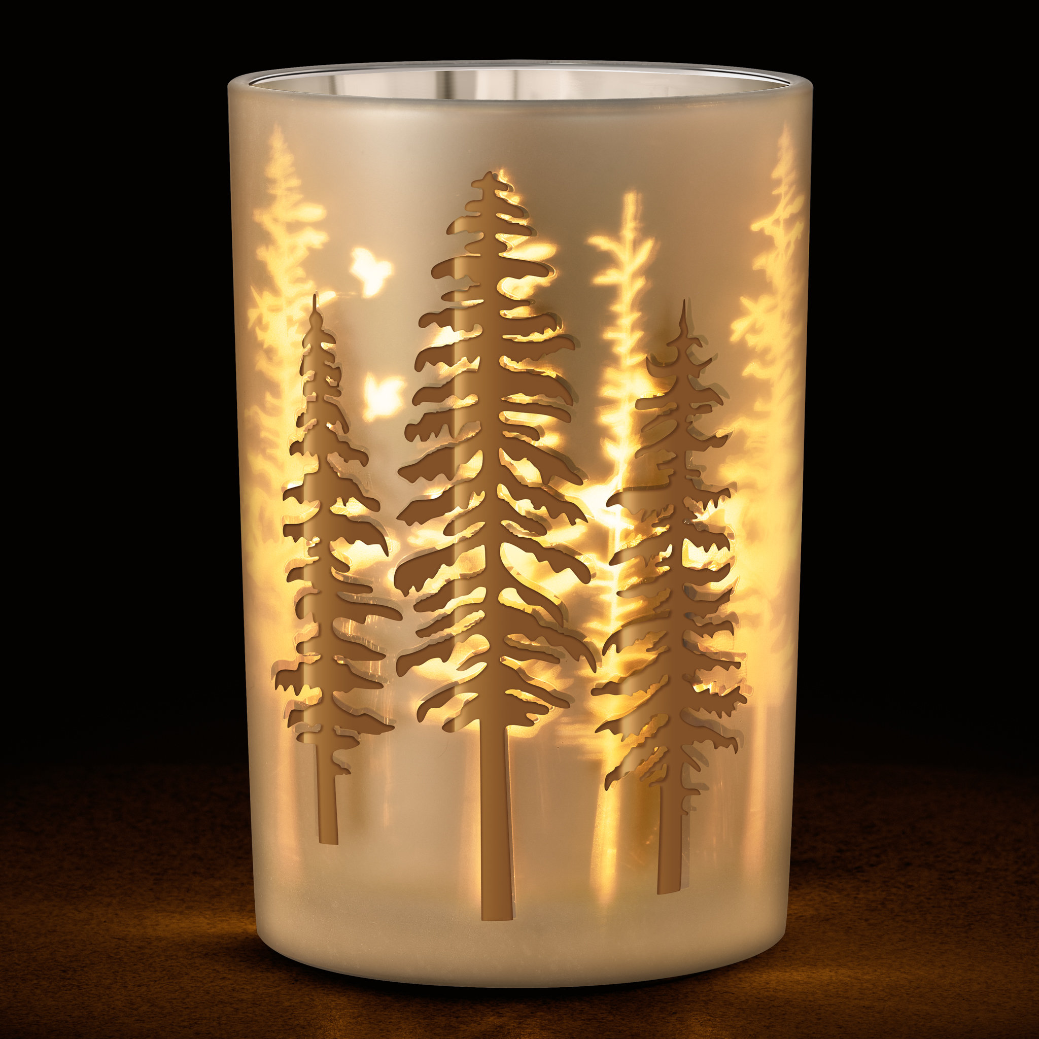 Millwood Pines Dureen Frosted Silver Tree Line Silhouette Glass Table ...