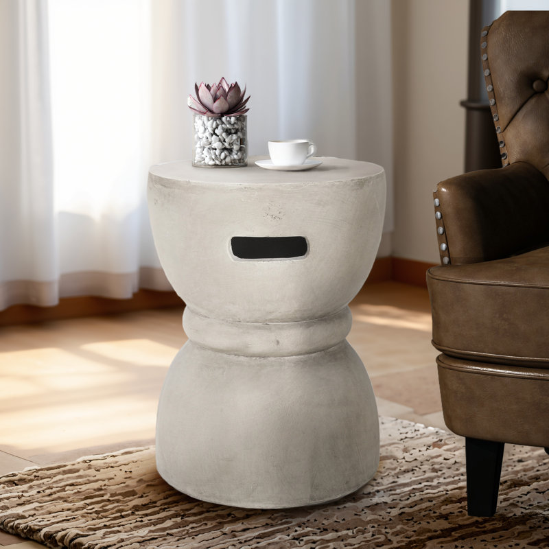 Wrought Studio™ Modern Hourglass Concrete Side Table with Handle | Wayfair