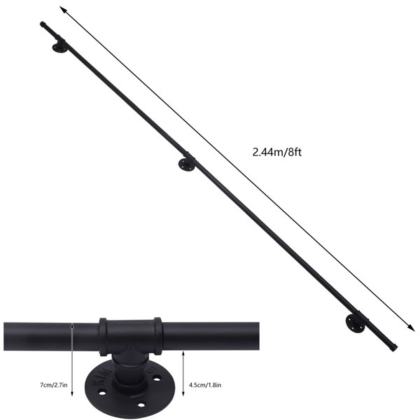 FRONG 96" Wall Support Industrial Loft Pipe Handrail For Stairs ...
