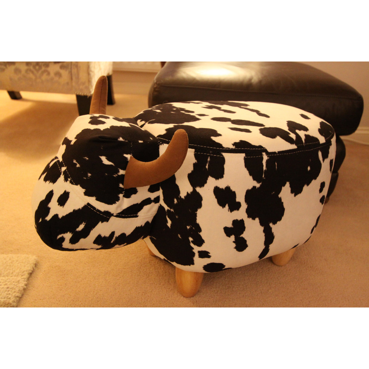Gardeco Lulu the Spotted Cow spotted black and white velvet footstool ...