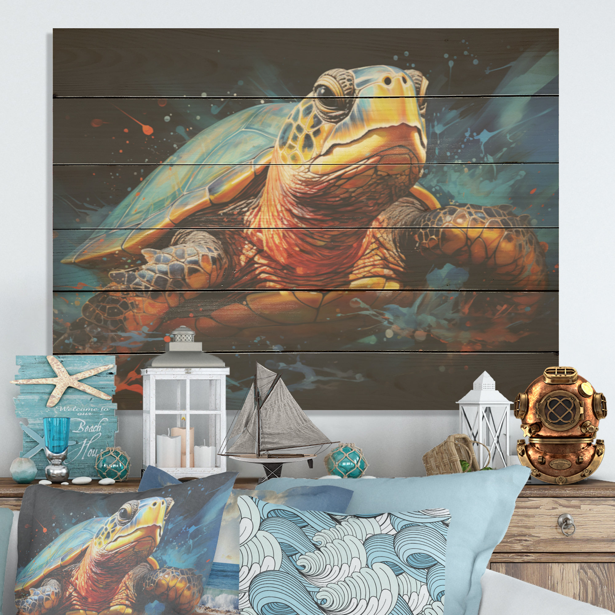 Bay Isle Home™ Abstract Representation Of A Turtles Aquatic Journey ...