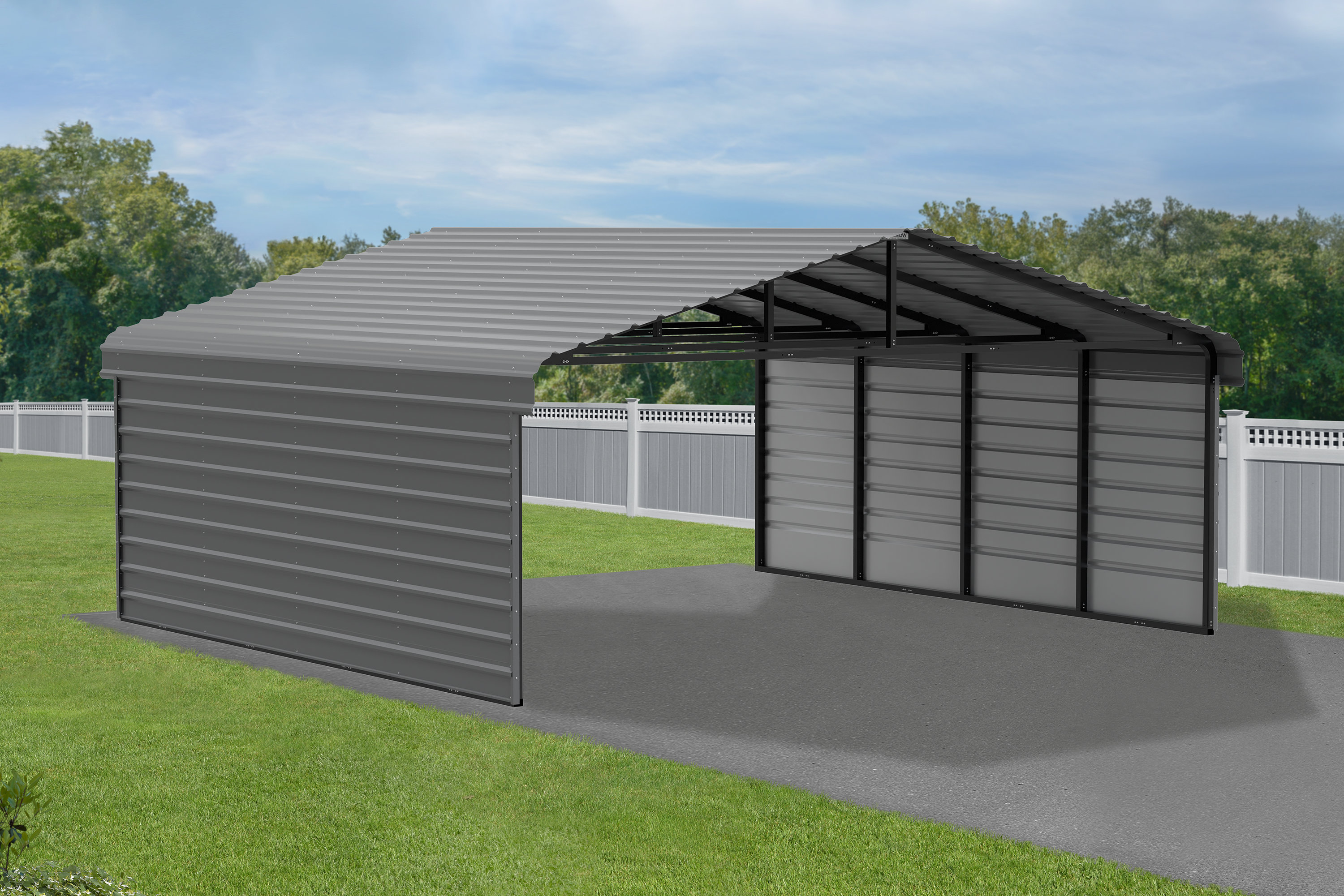 Arrow Steel Carport with 2 Side Wall Kits, 20x20x07 | Wayfair
