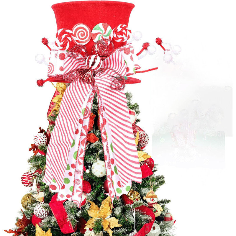 NOMBEL Christmas Tree Topper - Large Red Tree Topper Hat with Candy ...