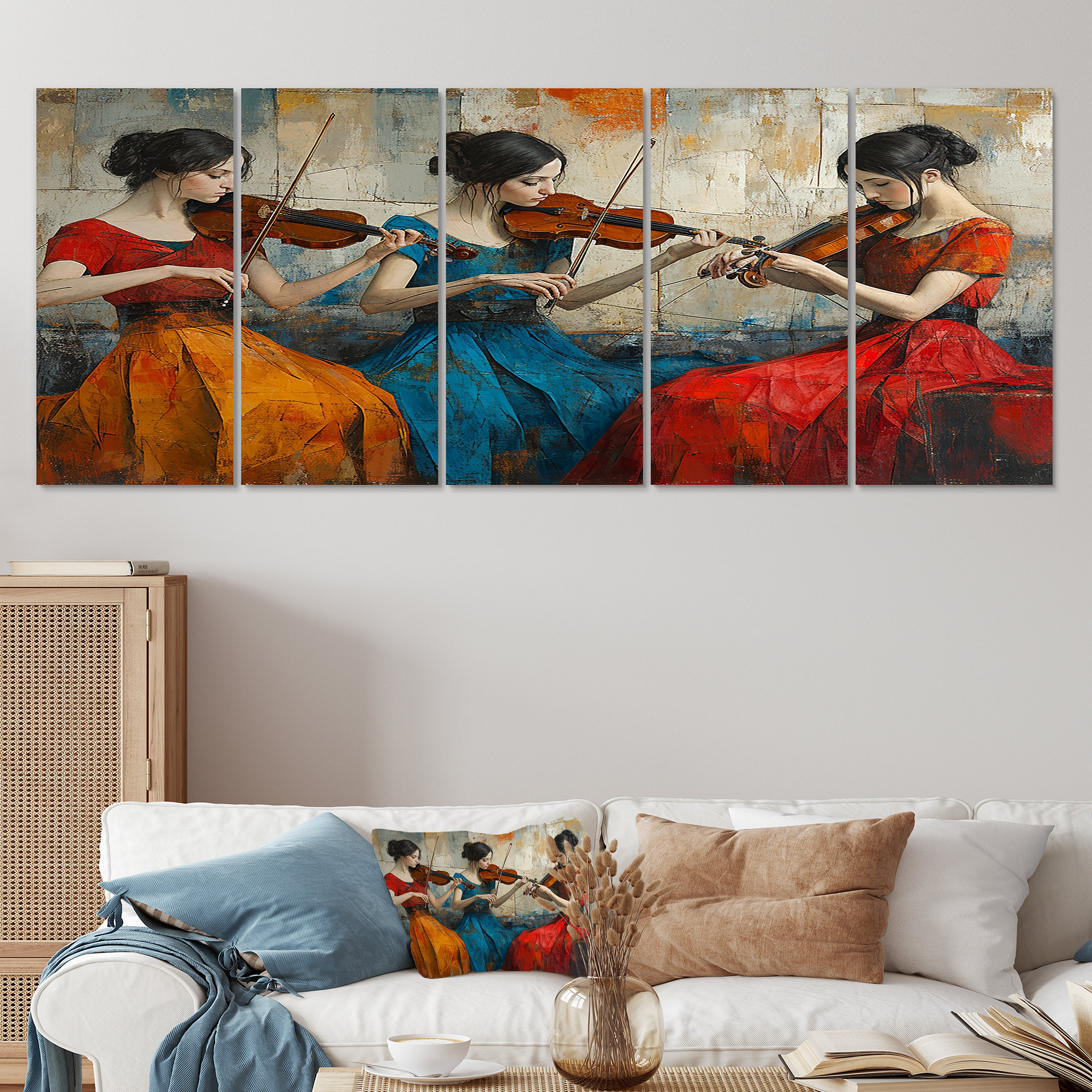 Design Art Violin Trio In Blue Red And Orange Sweet Serenity - Musician ...