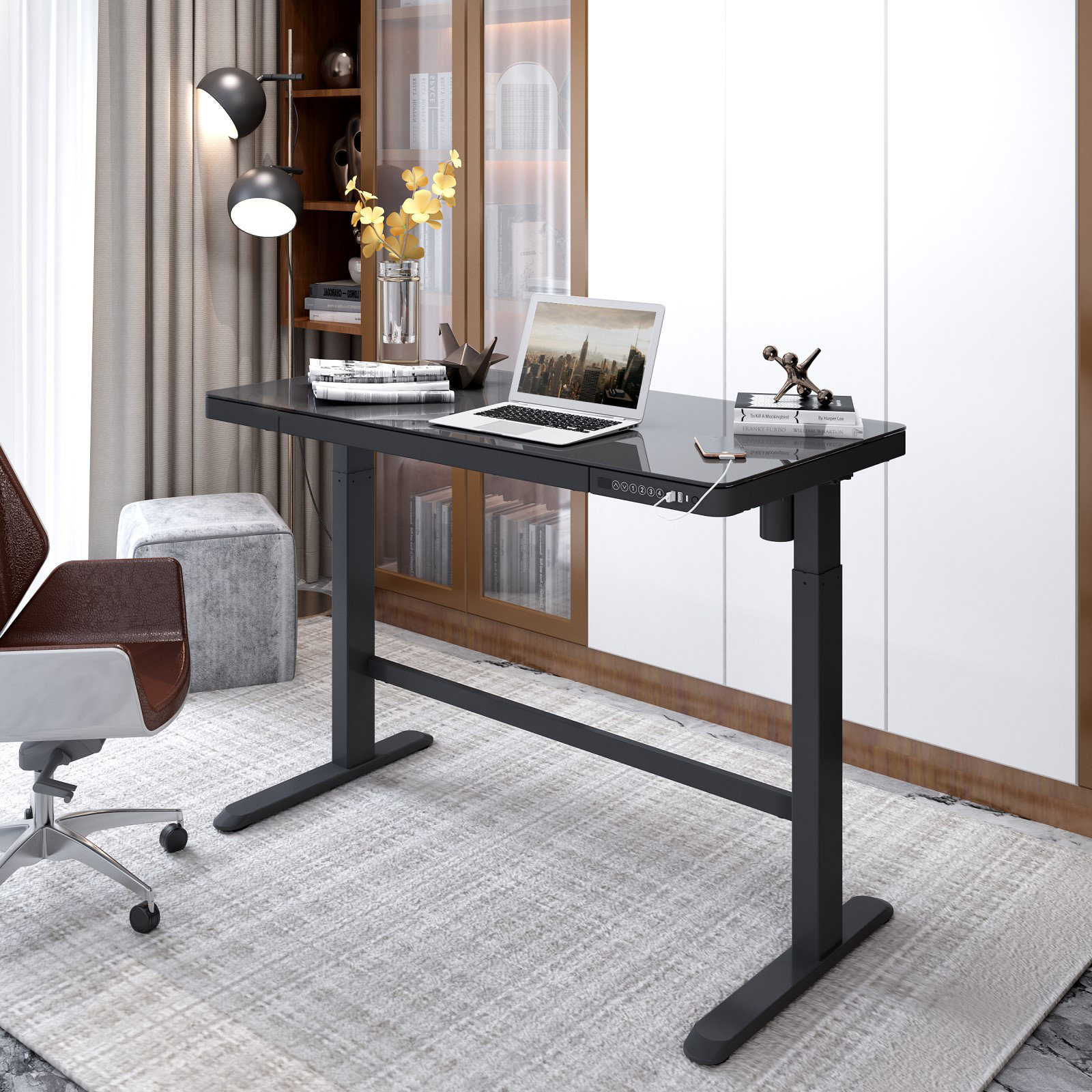 Inbox Zero Home Office Height Adjustable 48" Width Glass Top Standing ...