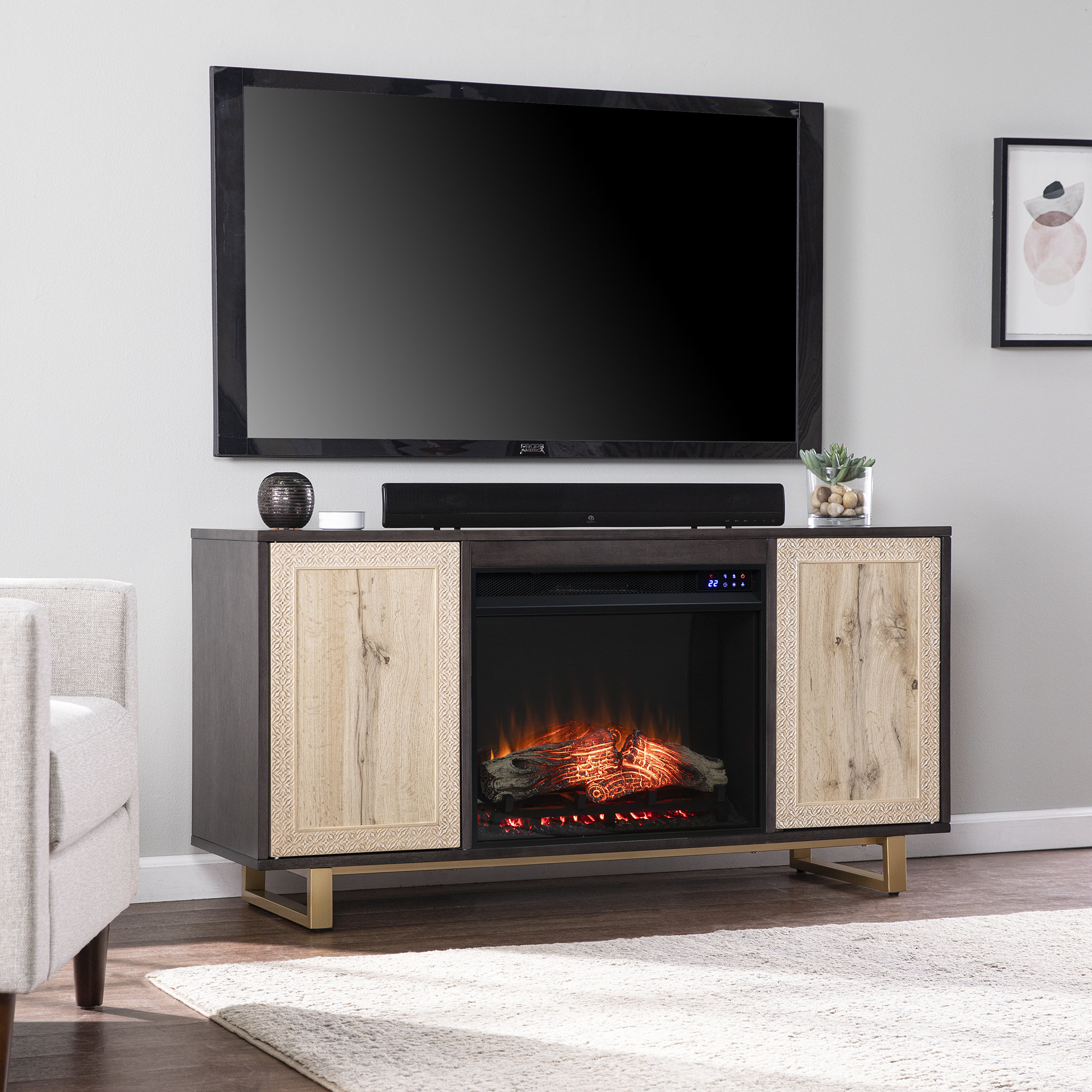 Darby Home Co Wilconia Electric Media Fireplace W/ Carved Details ...