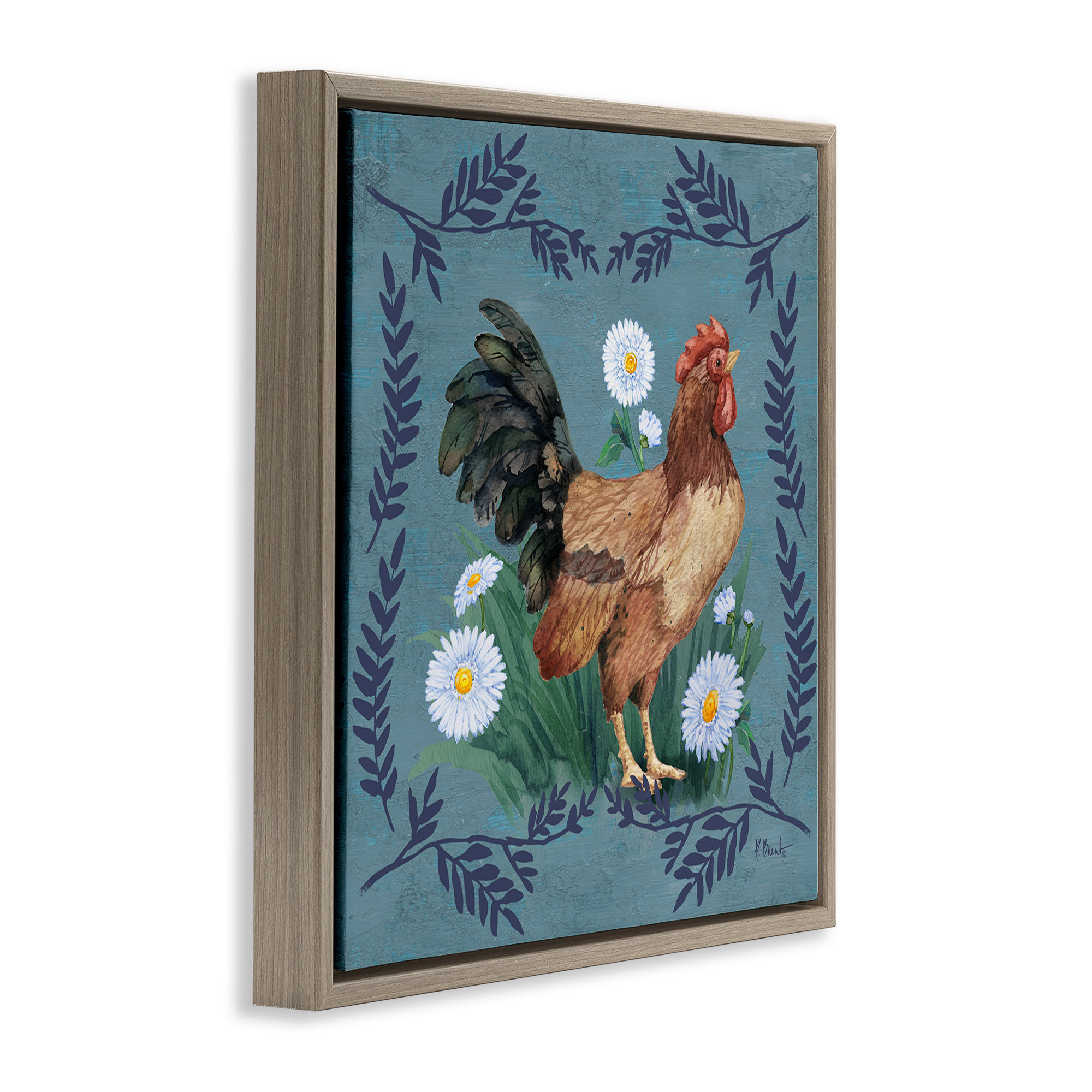Ophelia & Co. Rooster & Daisies Framed Floater Canvas Wall Art by Paul ...