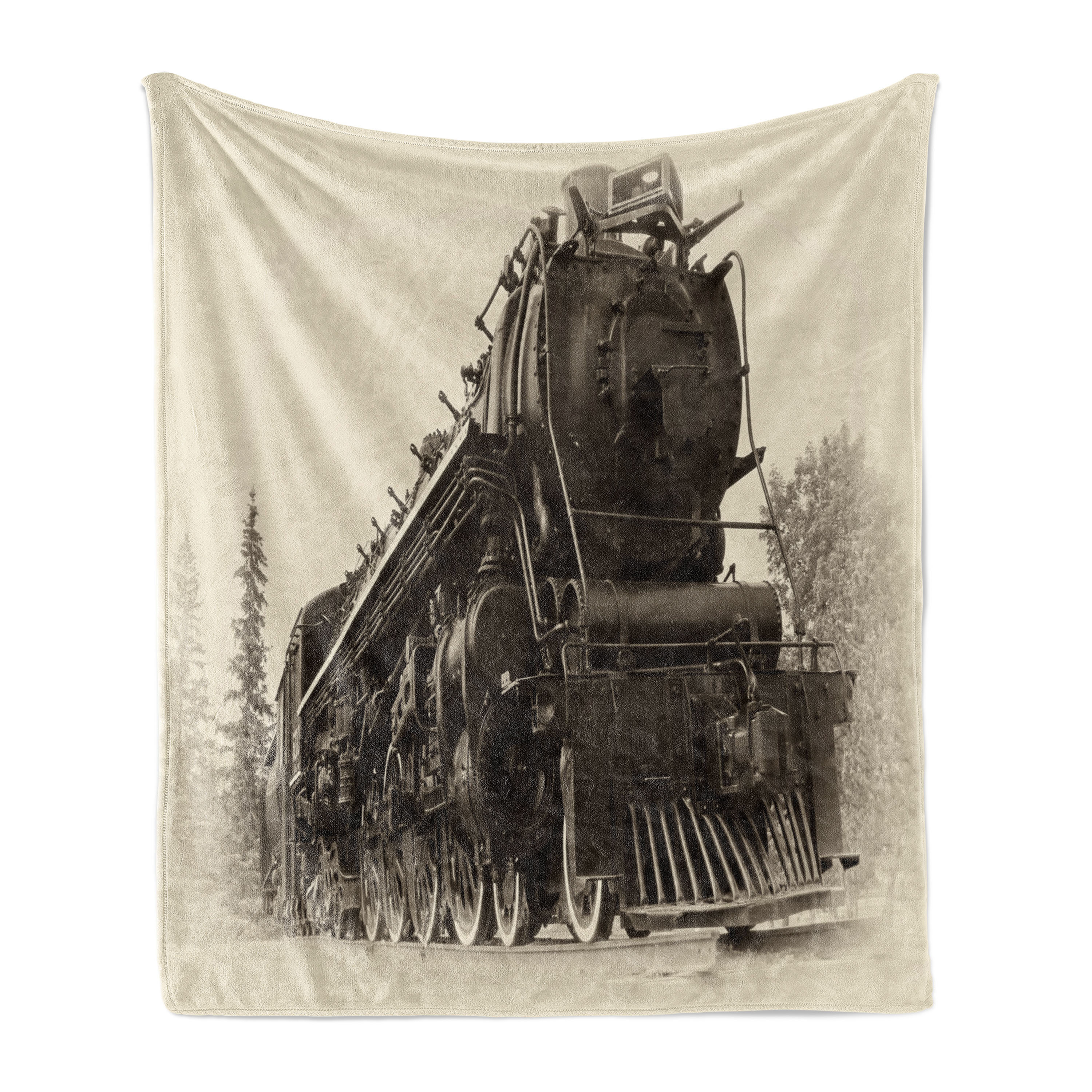 Ambesonne Steam Engine Fleece Throw Blanket Antique Train Art Black ...