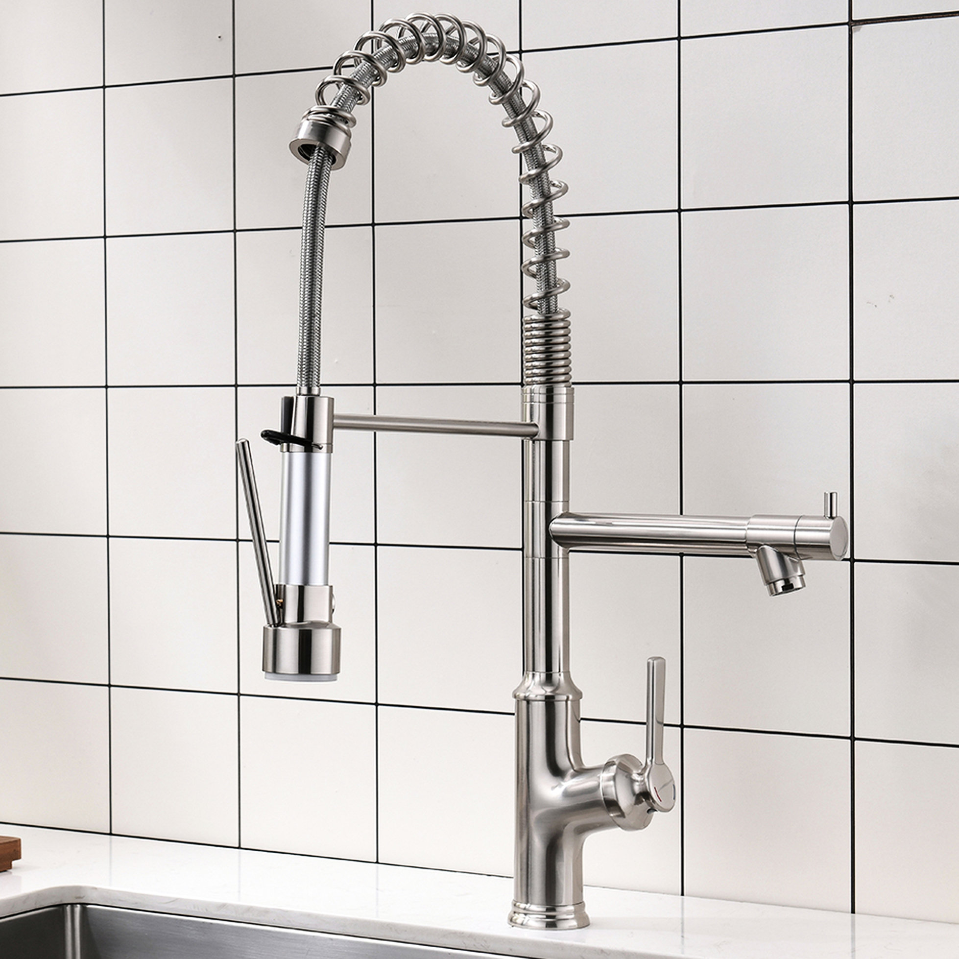 Latitude Run® Brushed Nickel Kitchen Faucet With Pull Down , 24.8 In ...