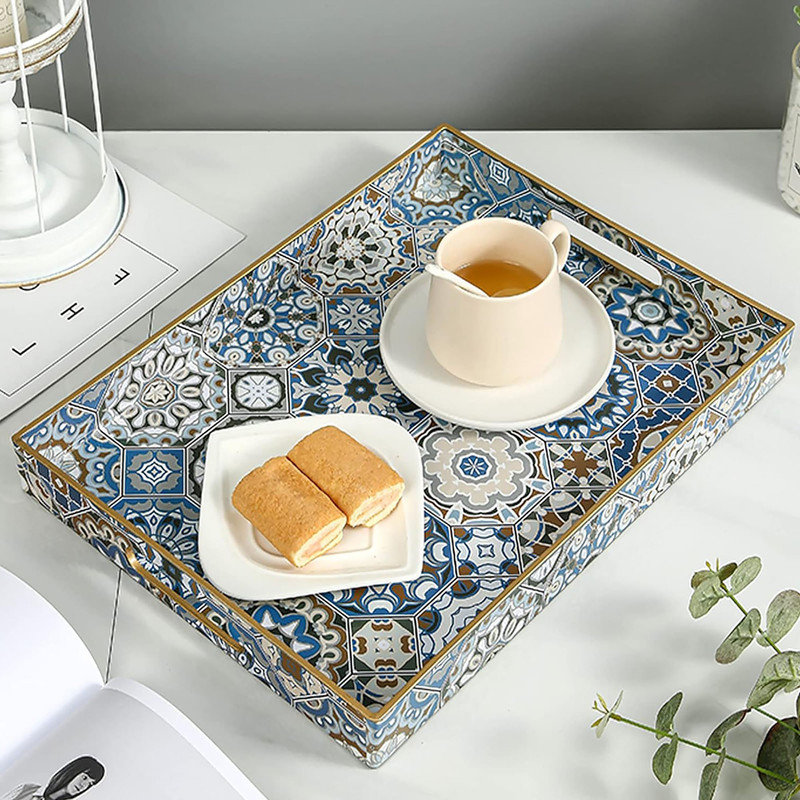 Alcott Hill Boho Coffee Table Tray, Serving Tray With Handles, Large ...