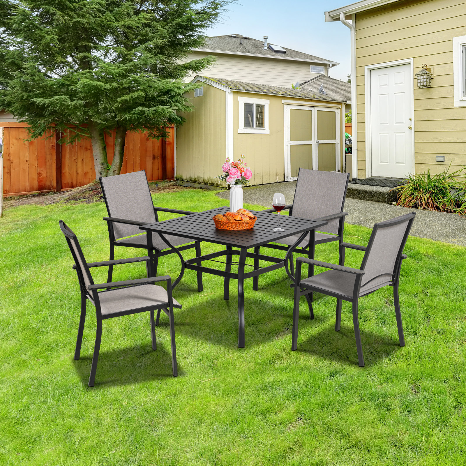 Wondrous Iconic Modern Rectangular 4 - Person 37'' L Outdoor Dining Set | Wayfair