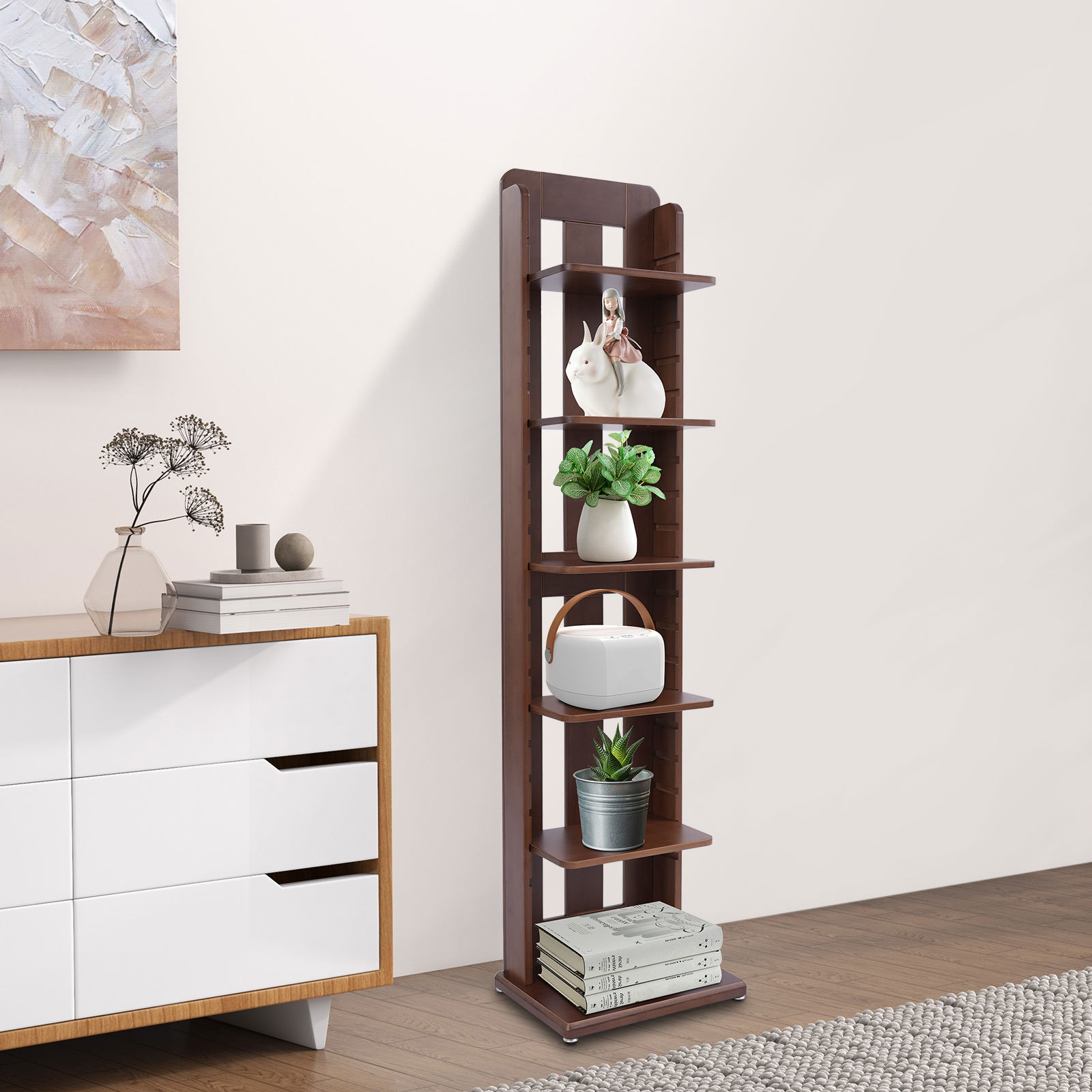 Latitude Run® 5-Tier Free Standing Bookshelf Narrow Bookshelf Storage ...