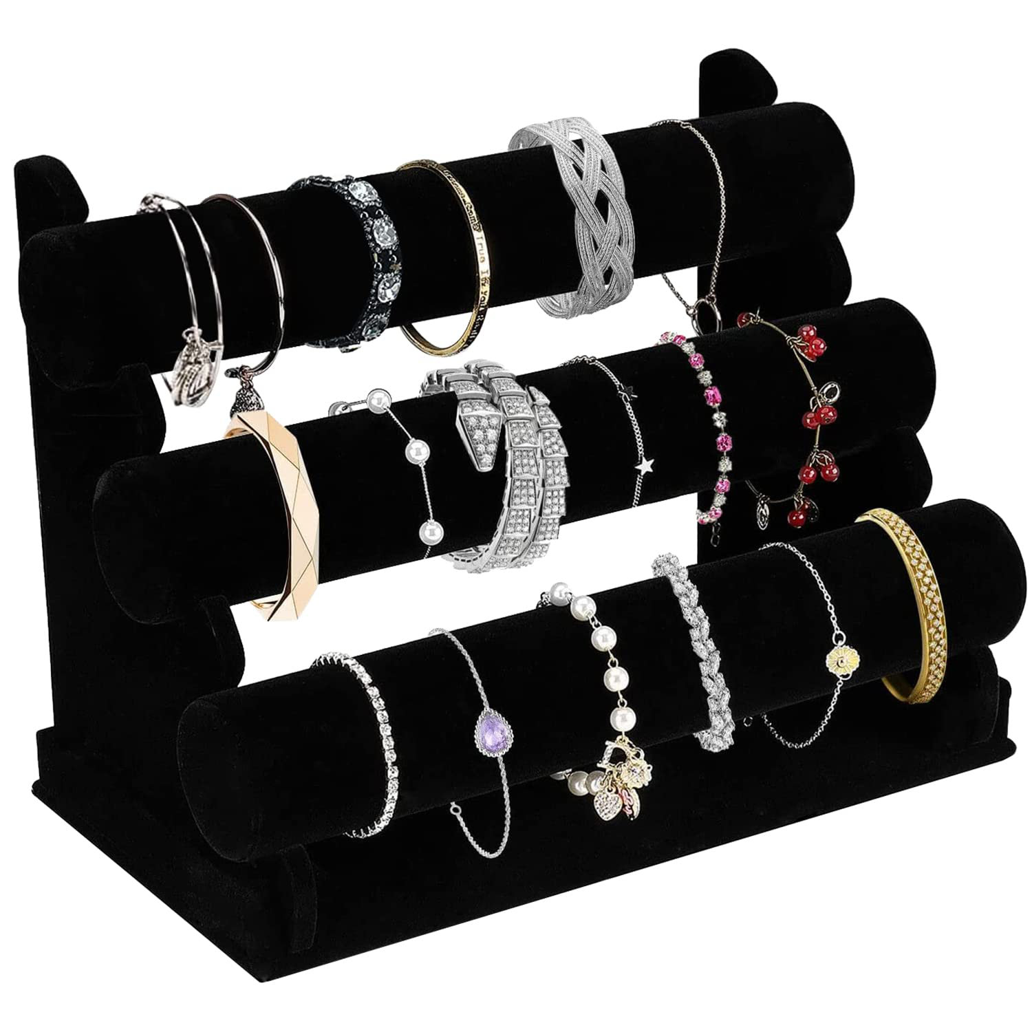 Mercer41 Velvet Bracelet Rack With 3-Tier Shelves, Removable T-Shape ...