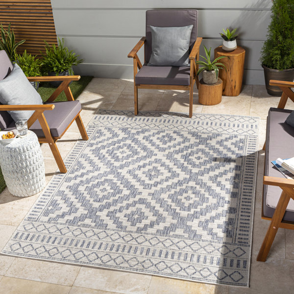 Gracie Oaks Mastandrea Indoor & Outdoor Boho Rug Ivory/Blue & Reviews ...
